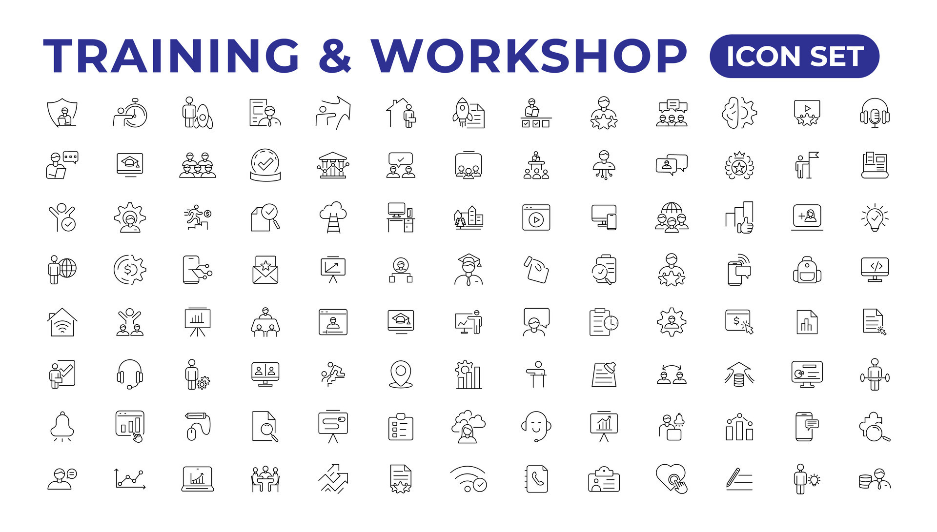 Training and workshop linear icons collection.Set of thin line web icon ...