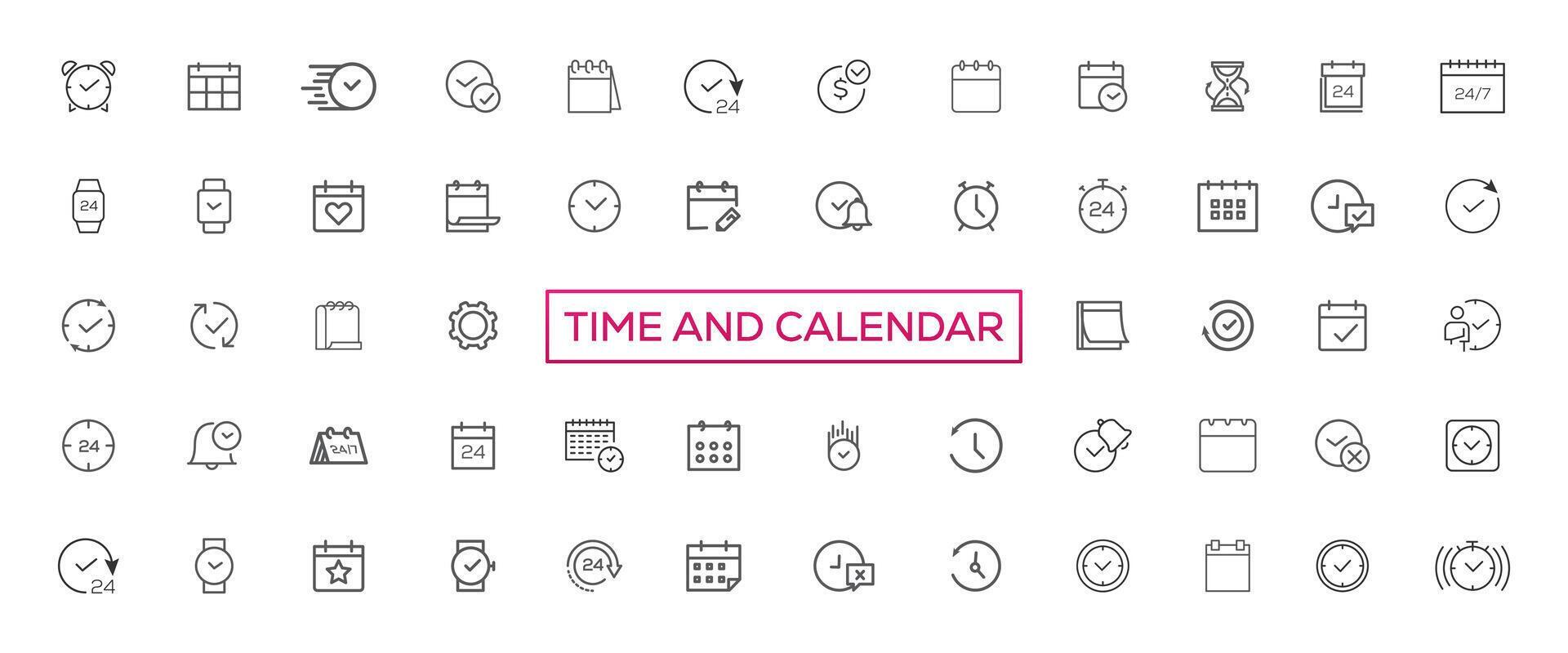 Time and clock, calendar, timer line icons. Vector linear icon set 42059119 Vector Art at Vecteezy
