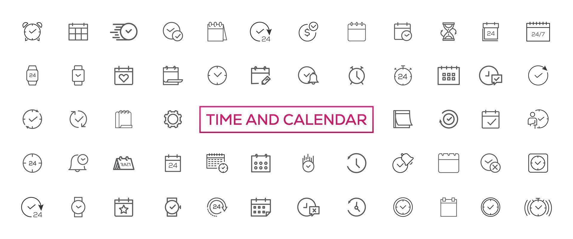 Time And Clock Calendar Timer Line Icons Vector Linear Icon Set 42059119 Vector Art At Vecteezy