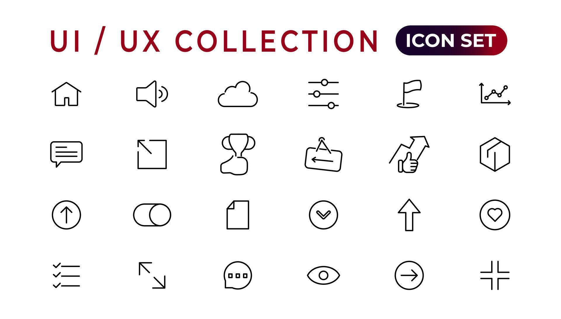 Mega set of ui ux icon set, user interface iconset collection.Set of thin line web icon set ...