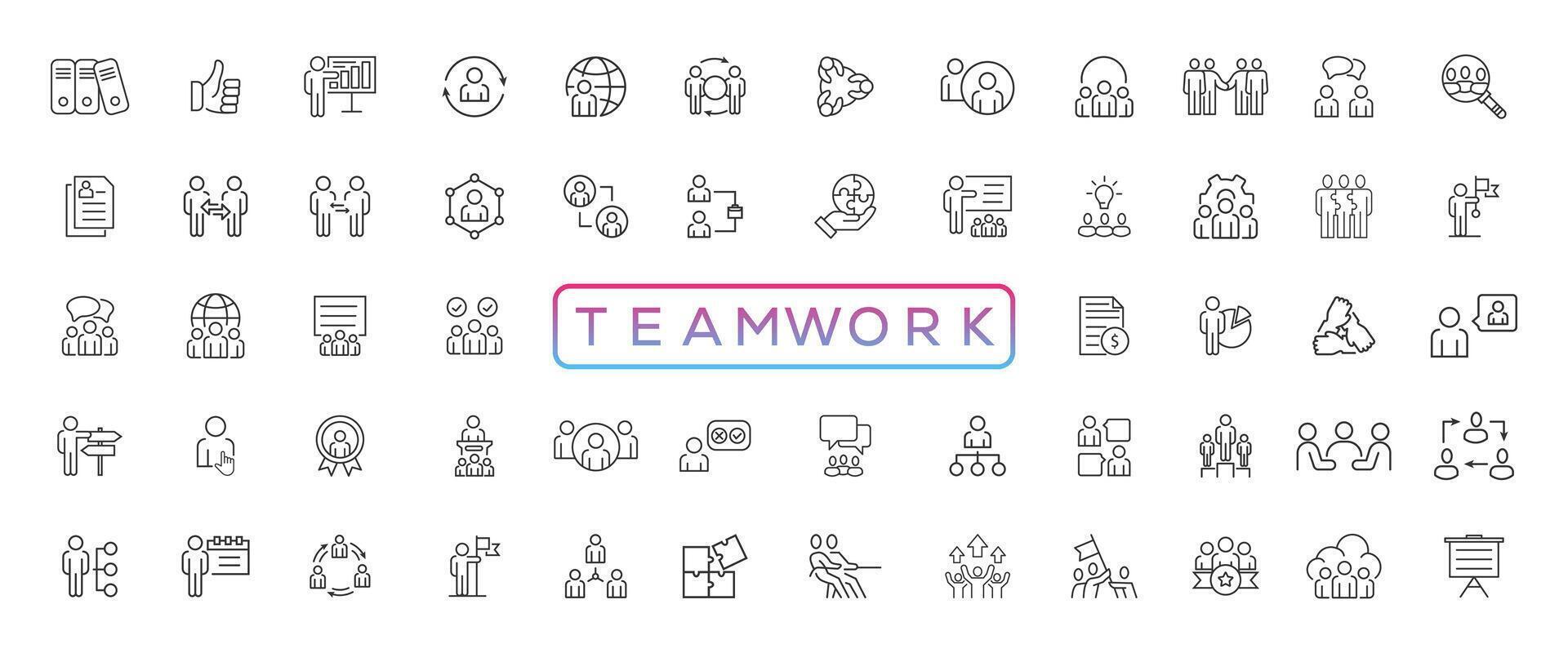 Business Teamwork Team Building Work Group And Human Resources Minimal Thin Line Web Icon Set