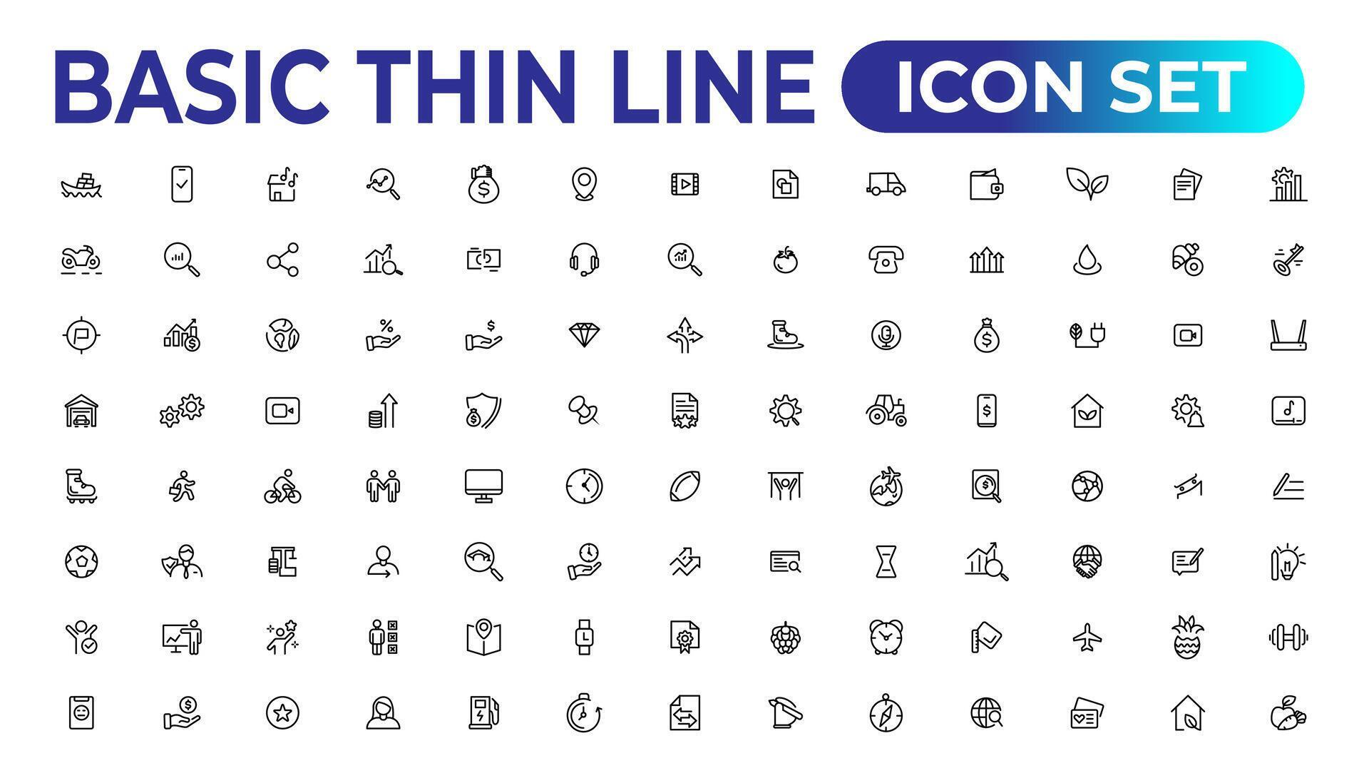 Basic thin line icon for office and web. outline icon set collection. 42059325 Vector Art at ...