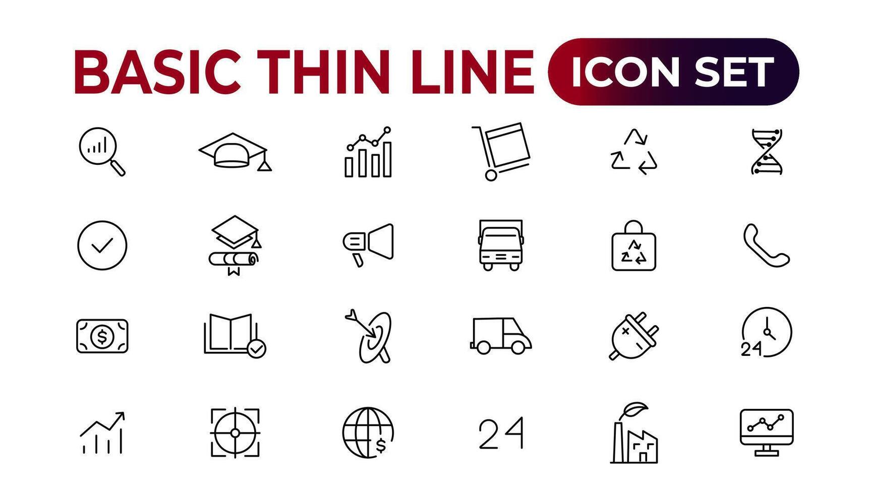 Basic thin line icon for office and web. outline icon set collection ...