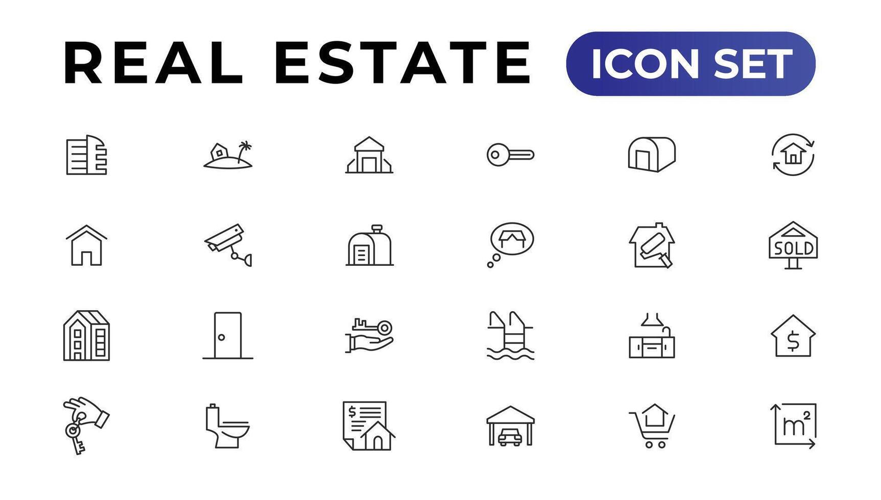 Real Estate minimal thin line web icon set. Included the icons as ...