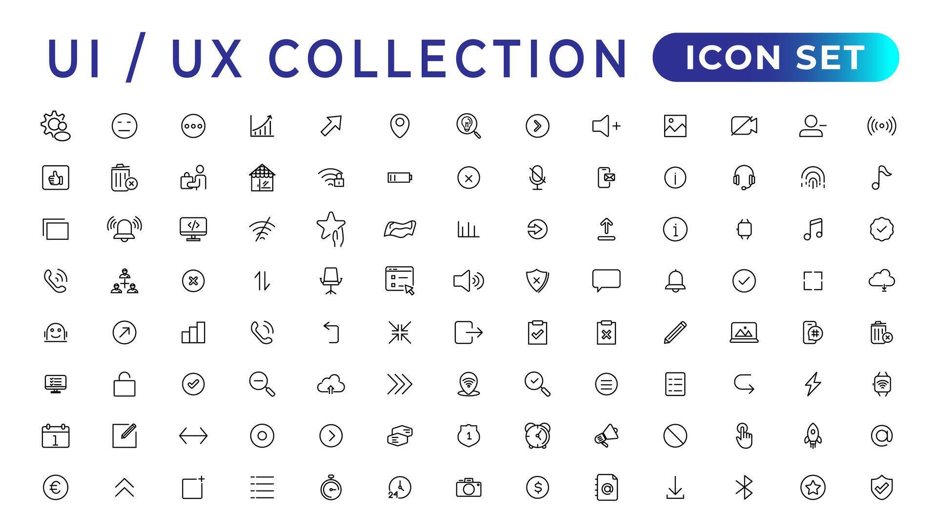 Mega set of ui ux icon set, user interface iconset collection.Set of thin line web icon set ...