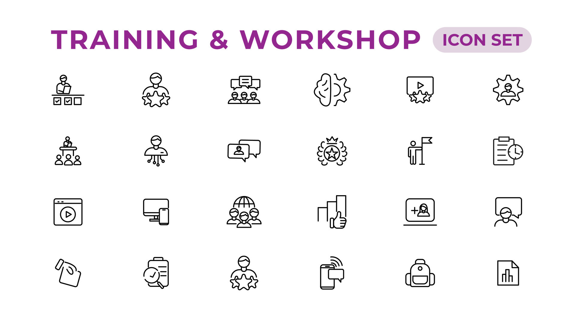 Training and workshop linear icons collection.Set of thin line web icon set, simple line icons ...