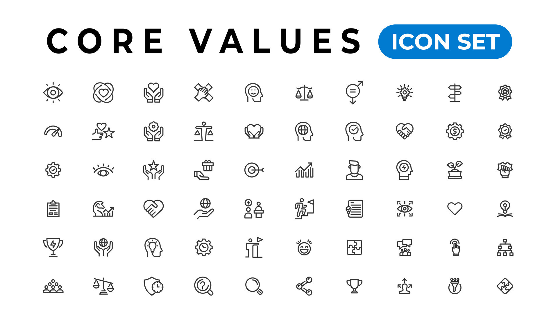 Core Value Icon Banner Collection Containing Innovation Goals Responsibility Integrity