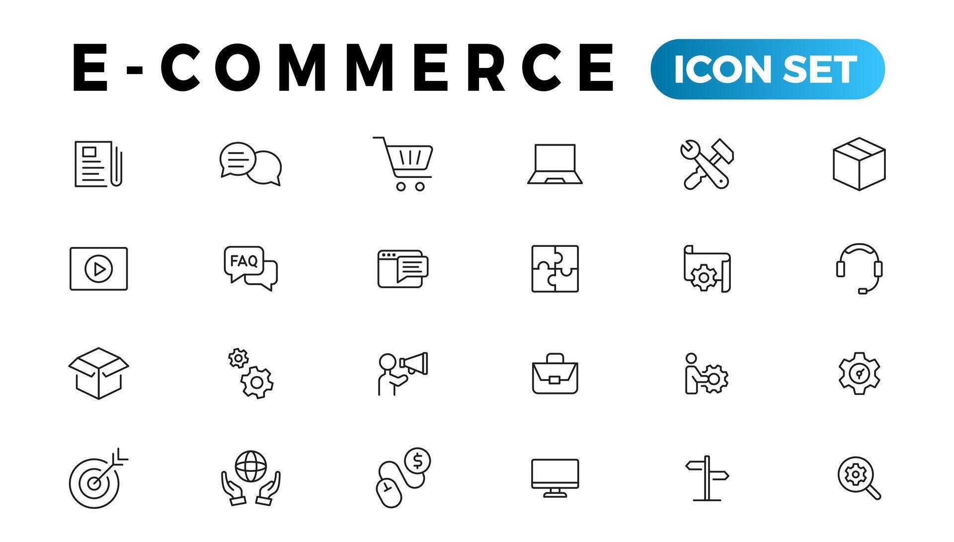 E-commerce icon set. Online shopping and delivery elements. E-business ...