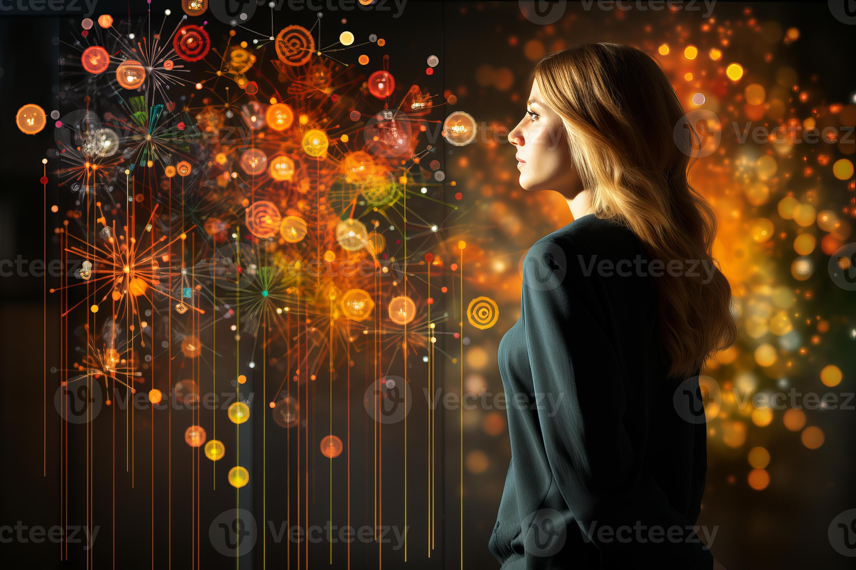 AI generated Intelligent young woman leveraging ai technology to analyze and visualize complex ...