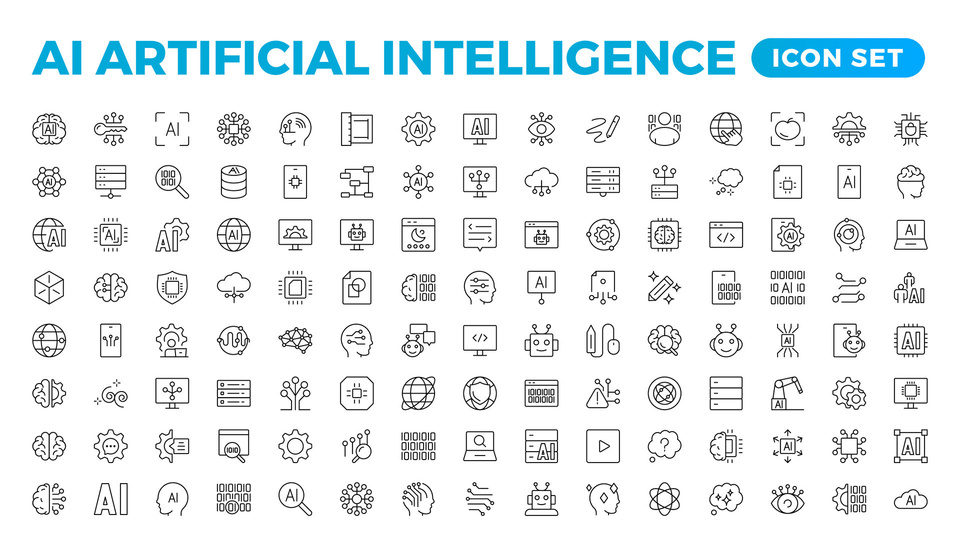 Set Of Ai Artificial Intelligence Icon Set Vector Collection Ai Essentials Line Icon Collection