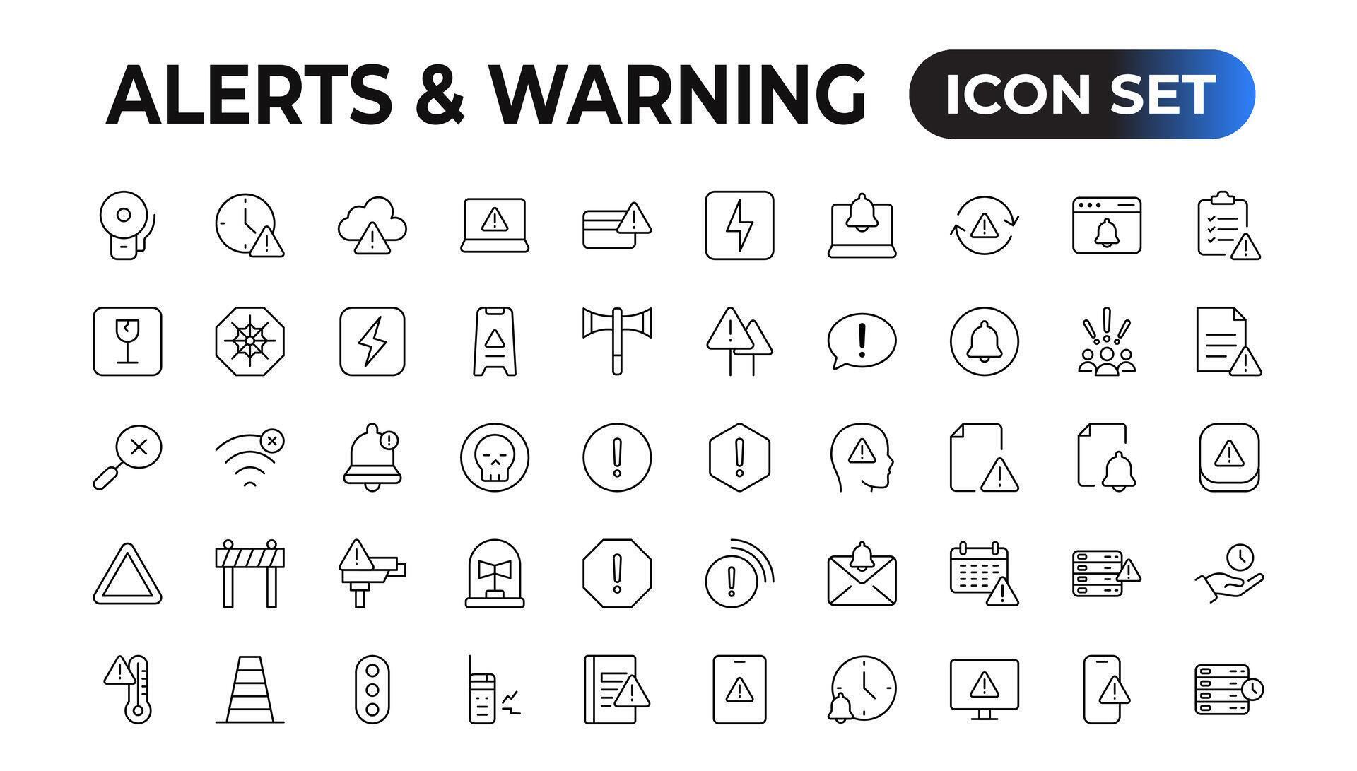 Set of alerts and warning Icons. Simple line art style icons pack ...