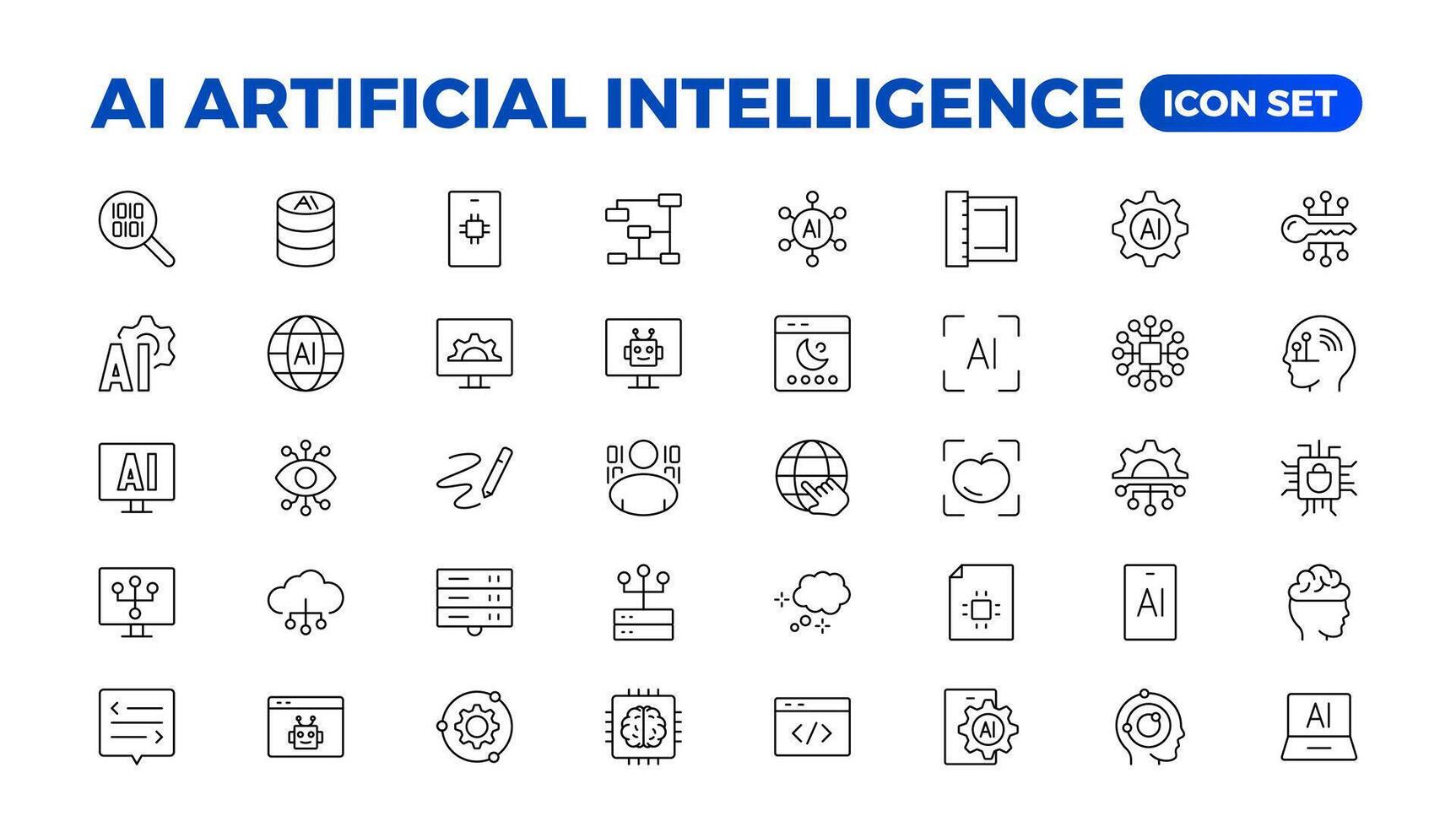 Set of Ai artificial intelligence icon set vector collection. AI Essentials line Icon collection ...