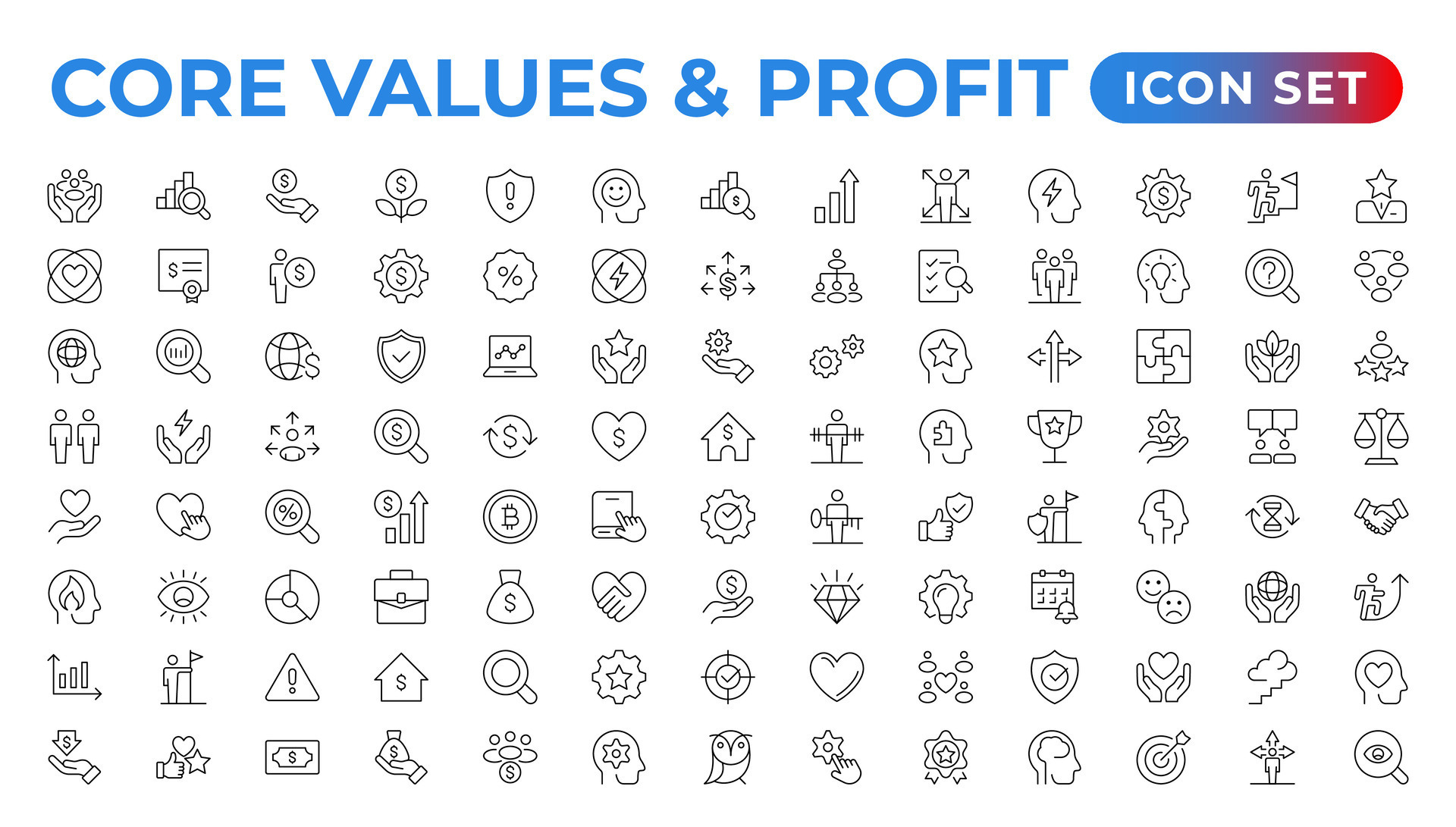 Value money core icons set. Outline illustration of icons. Core values ...