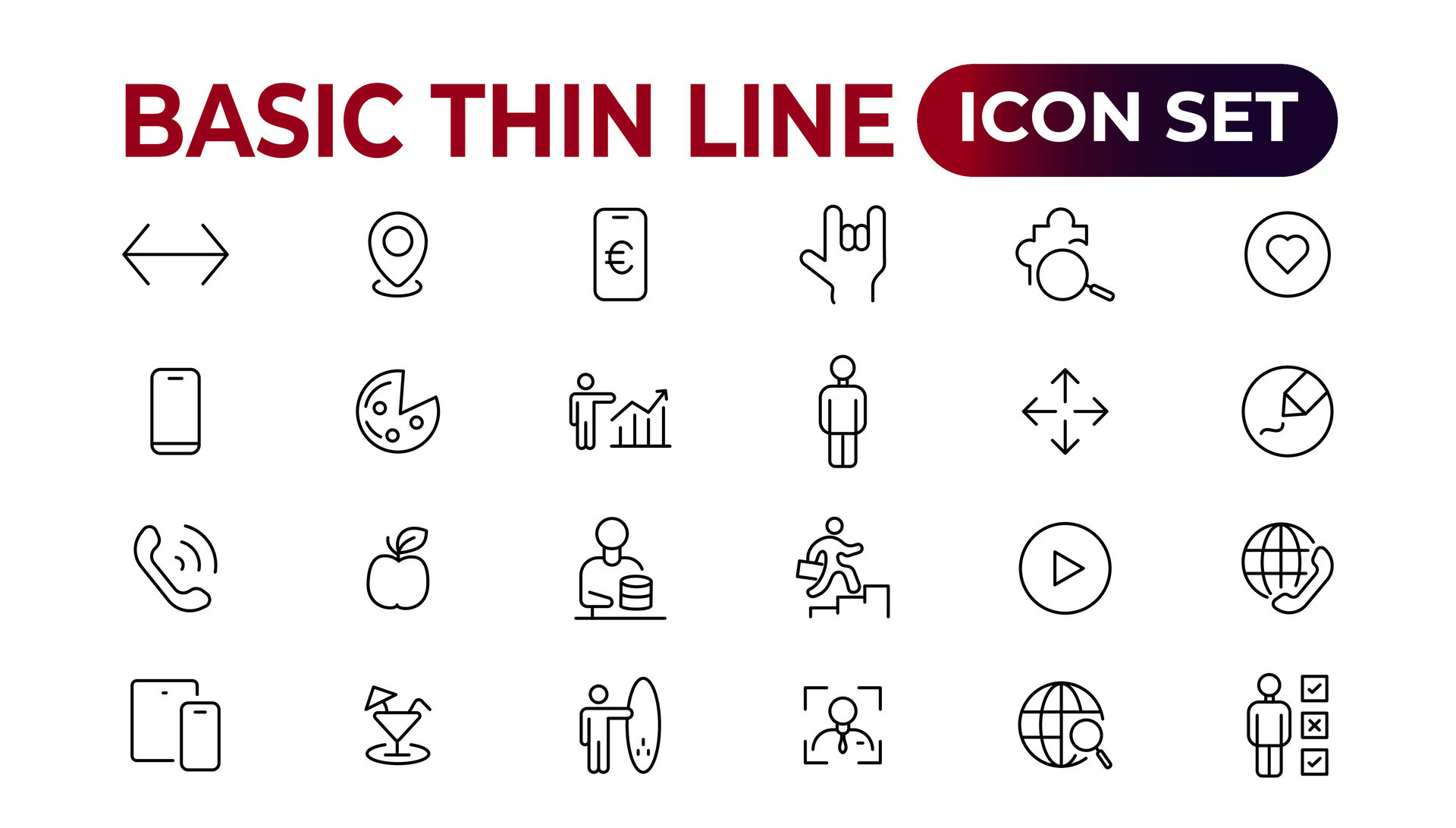 Basic thin line icon for office and web. outline icon set collection ...