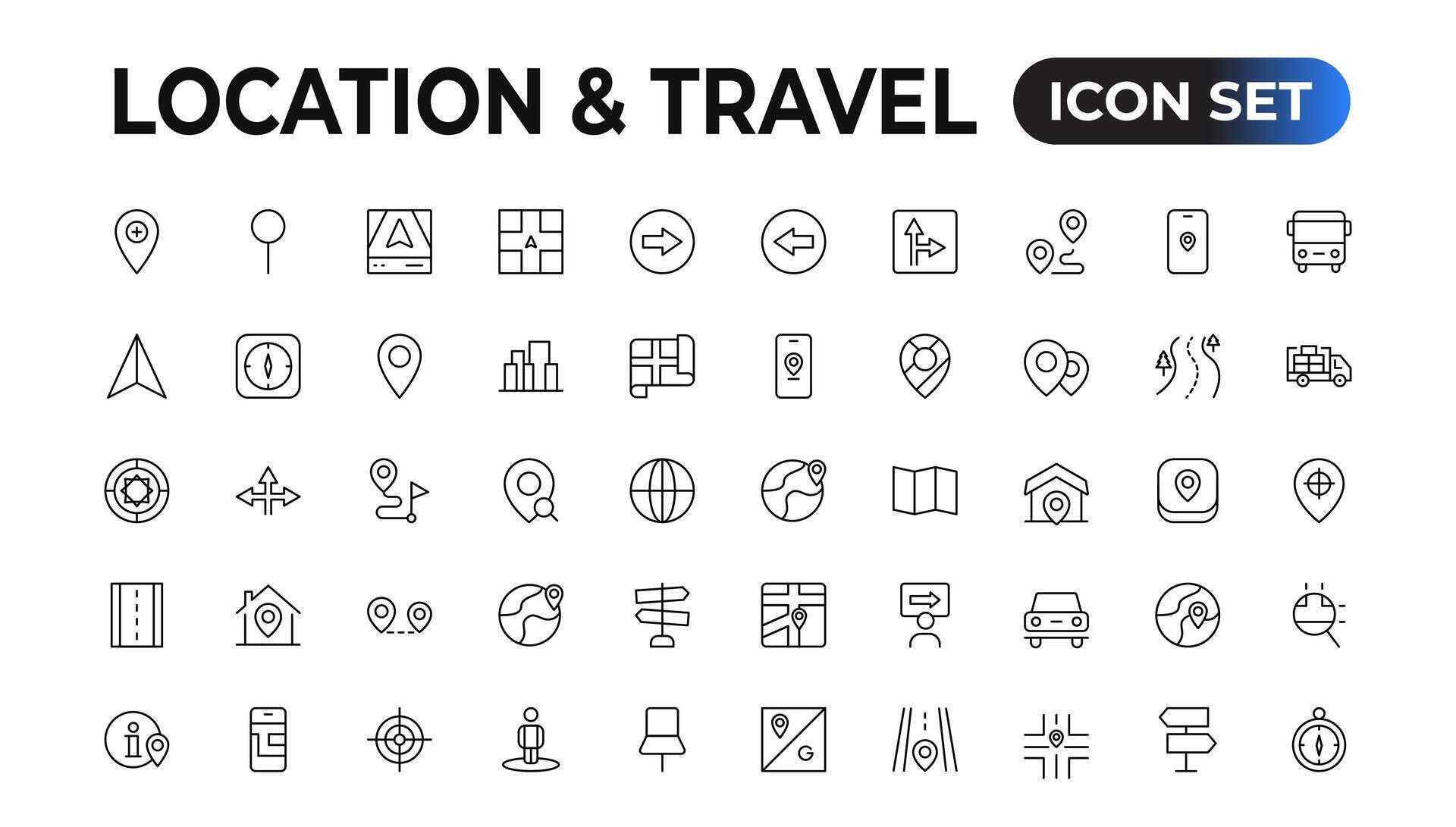 Location icons set. Navigation icons. Map pointer icons. Location symbols. Vector illustration ...