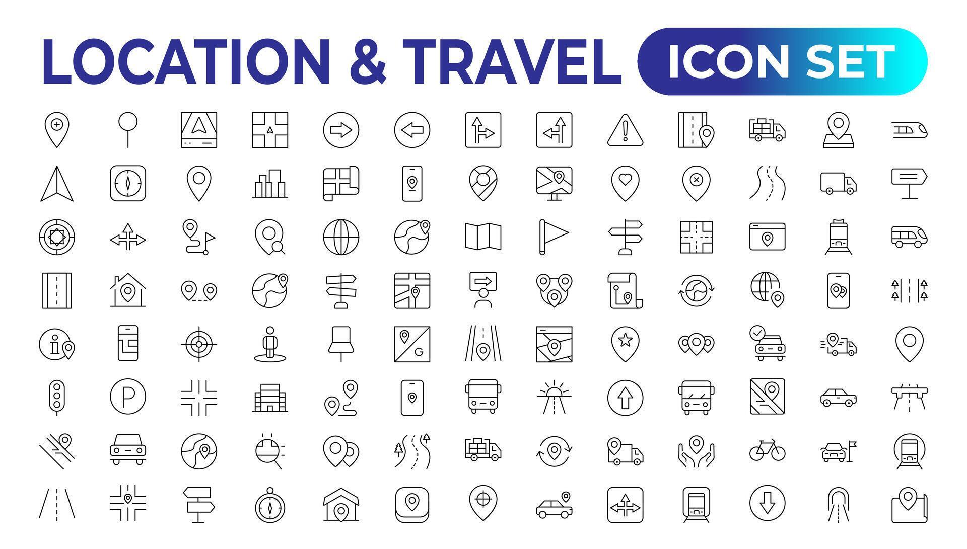 Location icons set. Navigation icons. Map pointer icons. Location ...