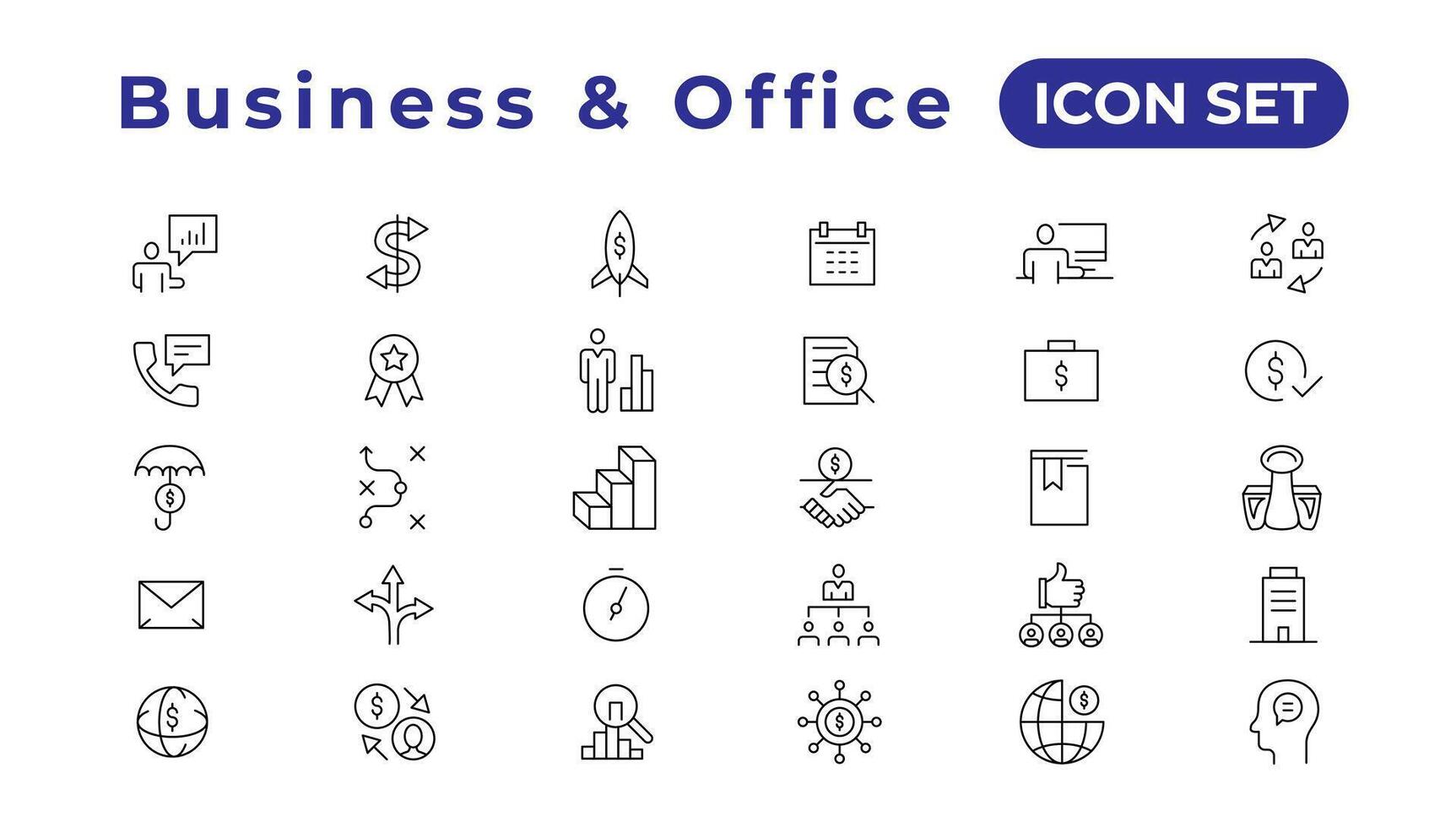 Business strategy set of web icons in line style. Business solutions ...