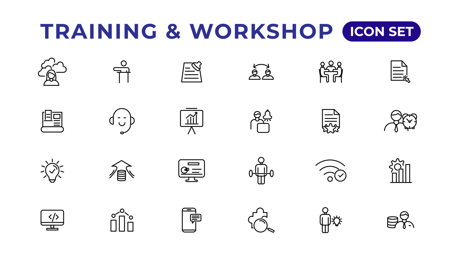 Training and workshop linear icons collection.Set of thin line web icon set, simple line icons ...