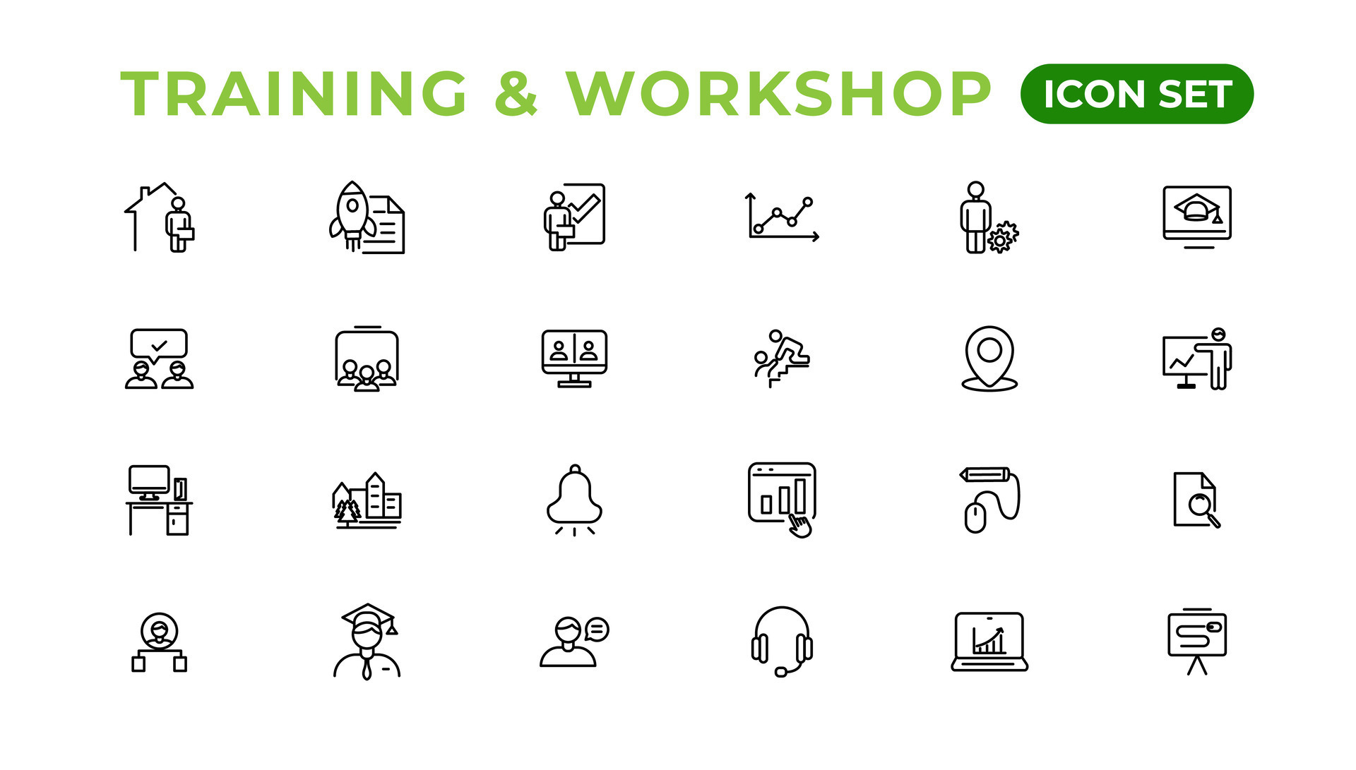 Training and workshop linear icons collection.Set of thin line web icon set, simple line icons ...
