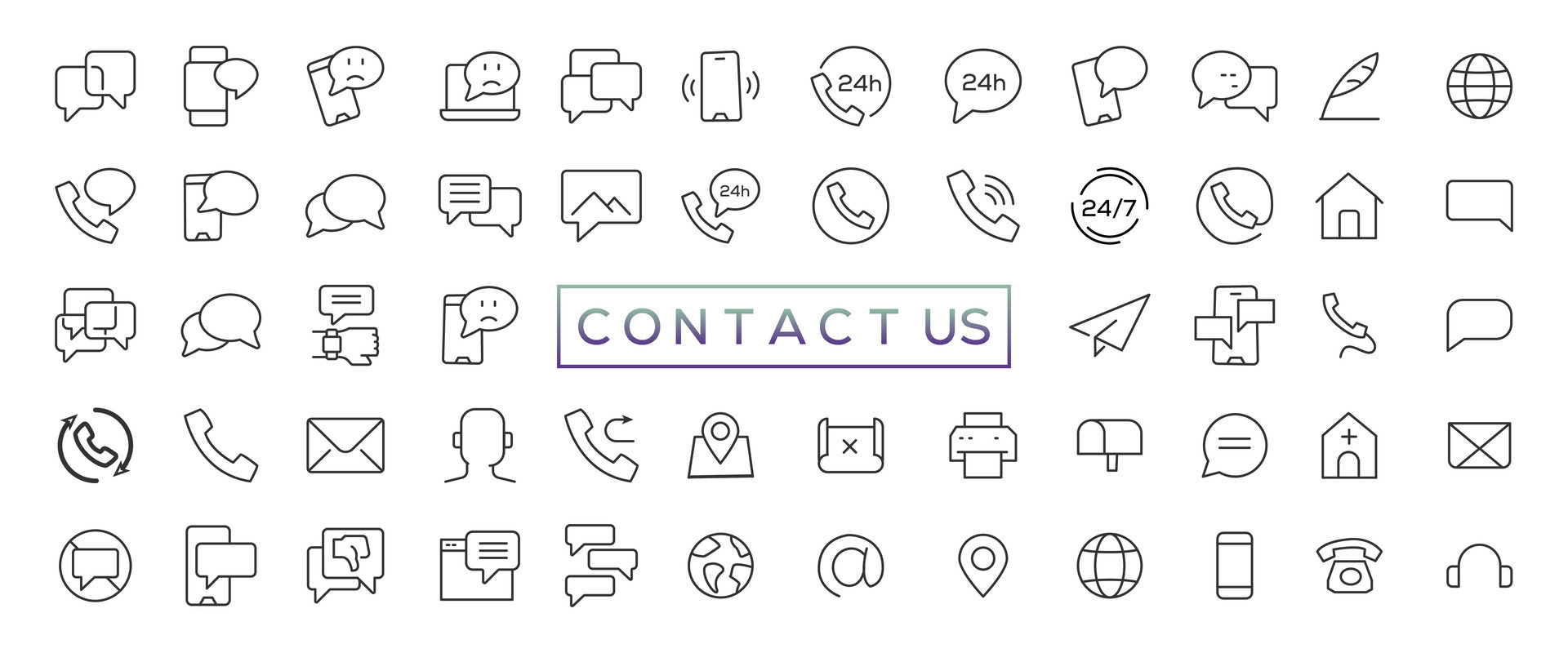 Set of simple Contact us icons for web and mobile app. Social Media ...