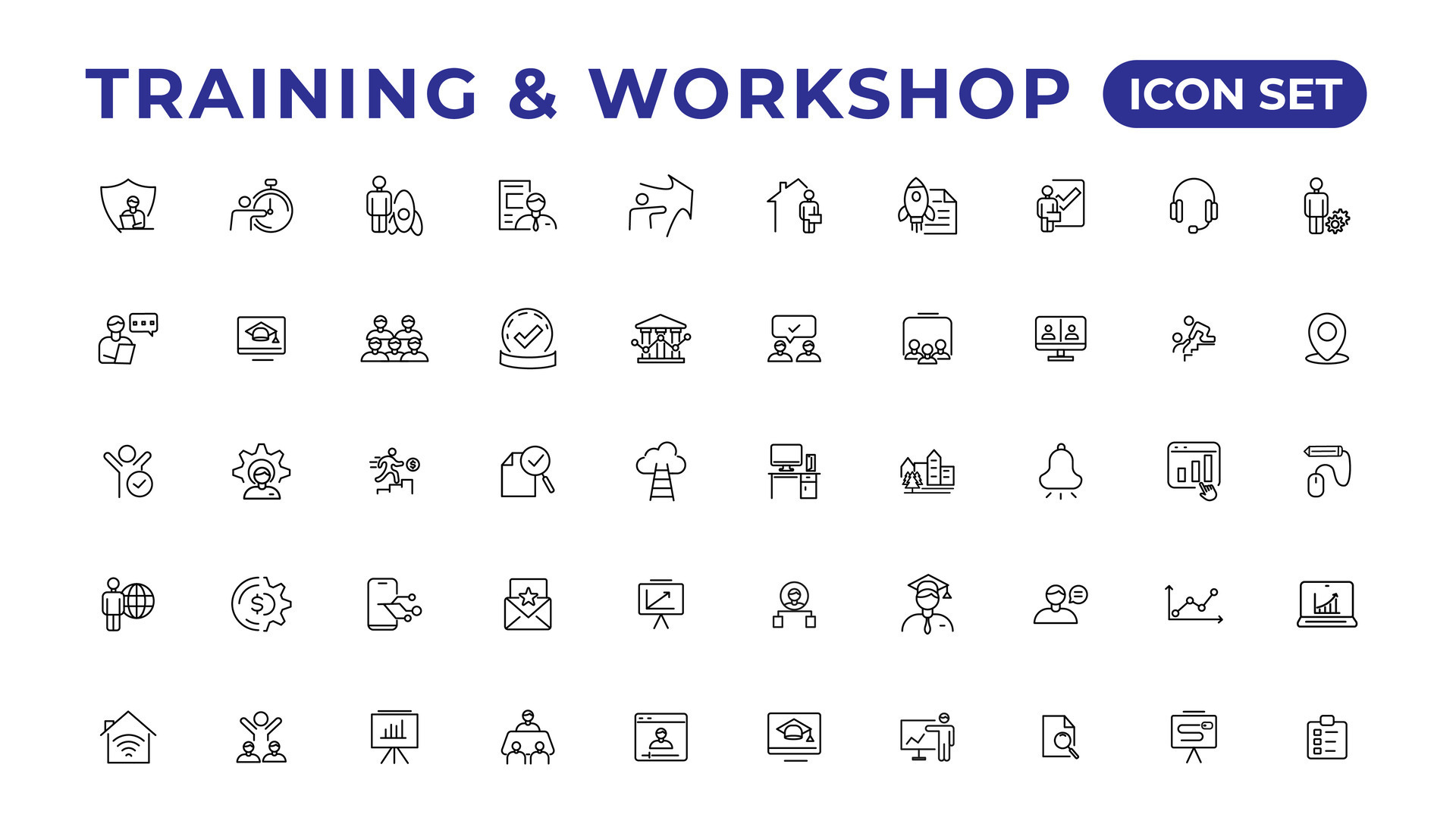 Training and workshop linear icons collection.Set of thin line web icon set, simple outline ...
