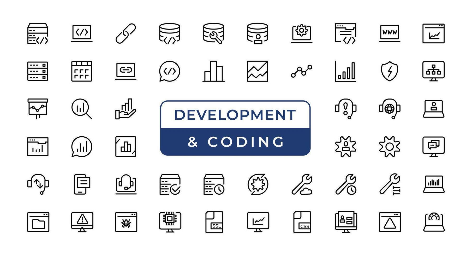 Set of web Development and Coding icons. Line art style icons bundle ...