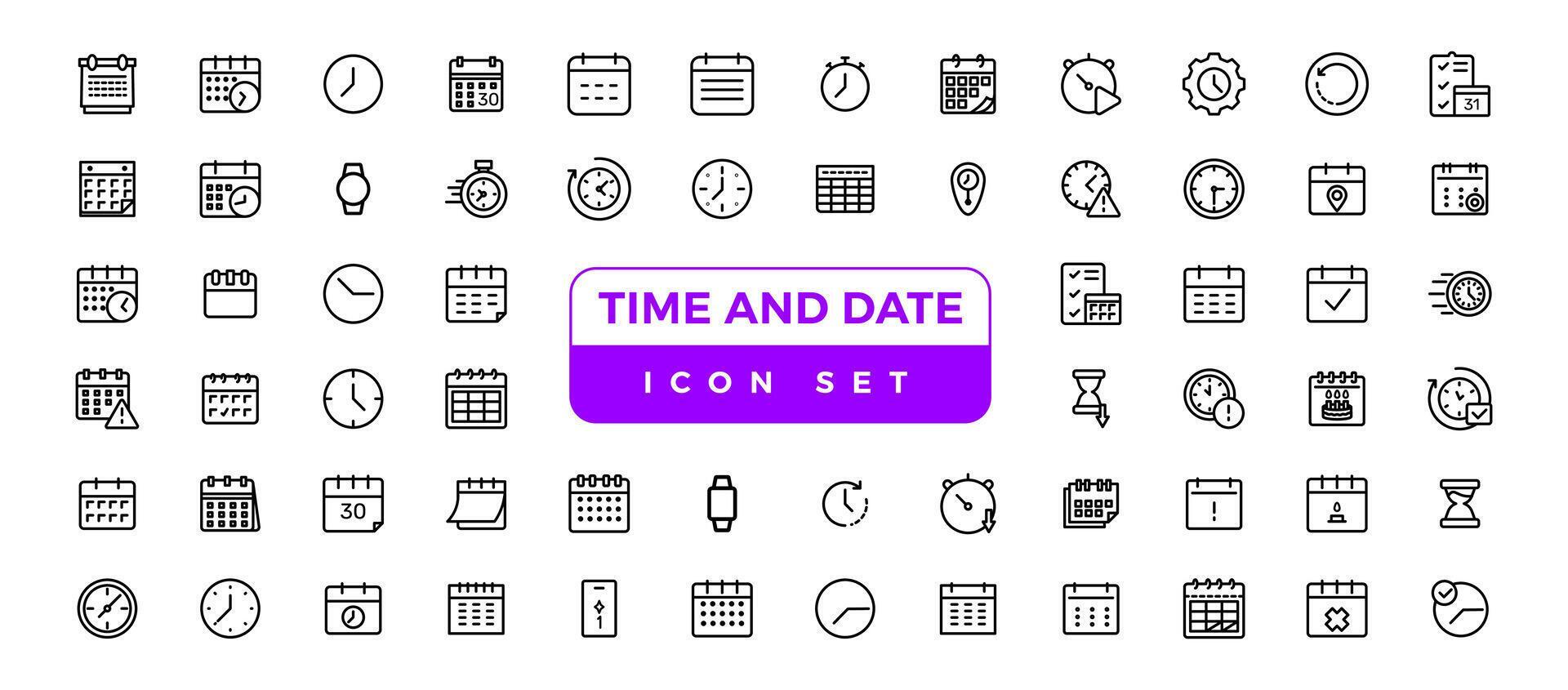 Time And Clock Calendar Timer Line Icons Vector Linear Icon Set
