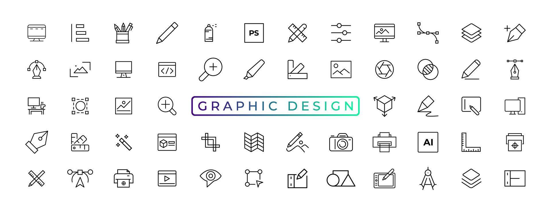 Set of thin line icons of graphic design. Simple linear icons in a modern style flat, Creative ...