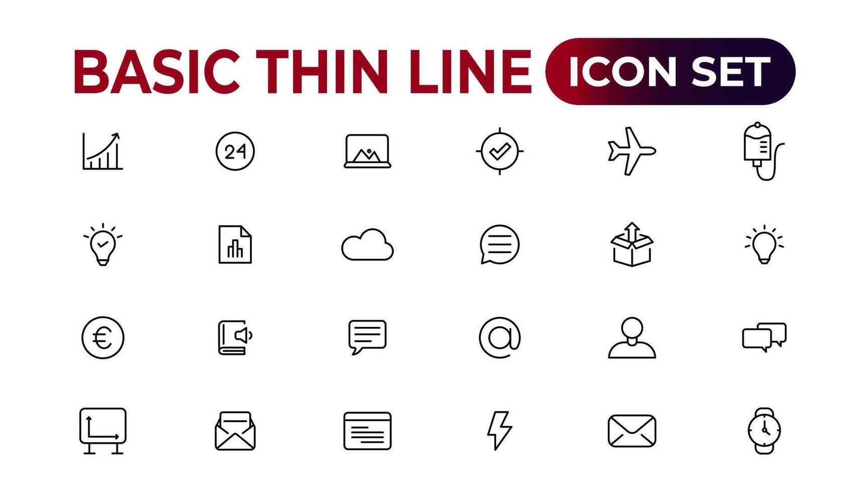 Basic thin line icon for office and web. outline icon set collection ...