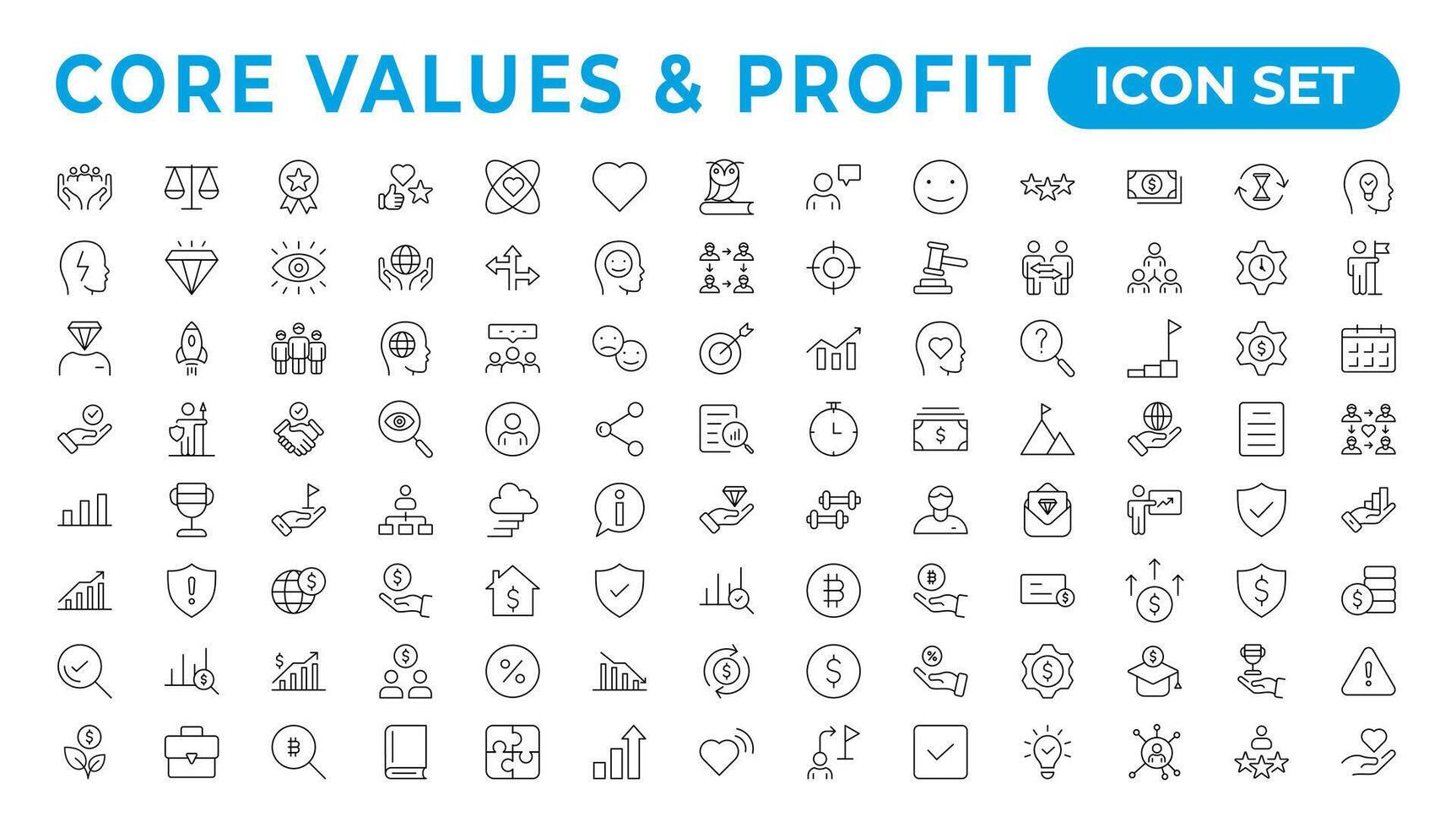 Value money core icons set. Outline illustration of icons. Core values ...