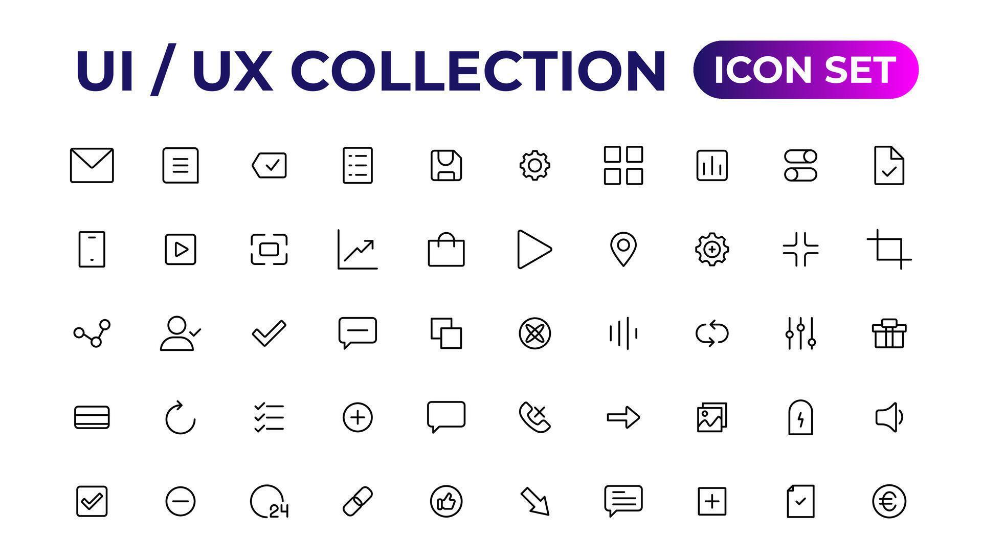 Ui ux icon set, user interface iconset collection. 42060589 Vector Art at Vecteezy