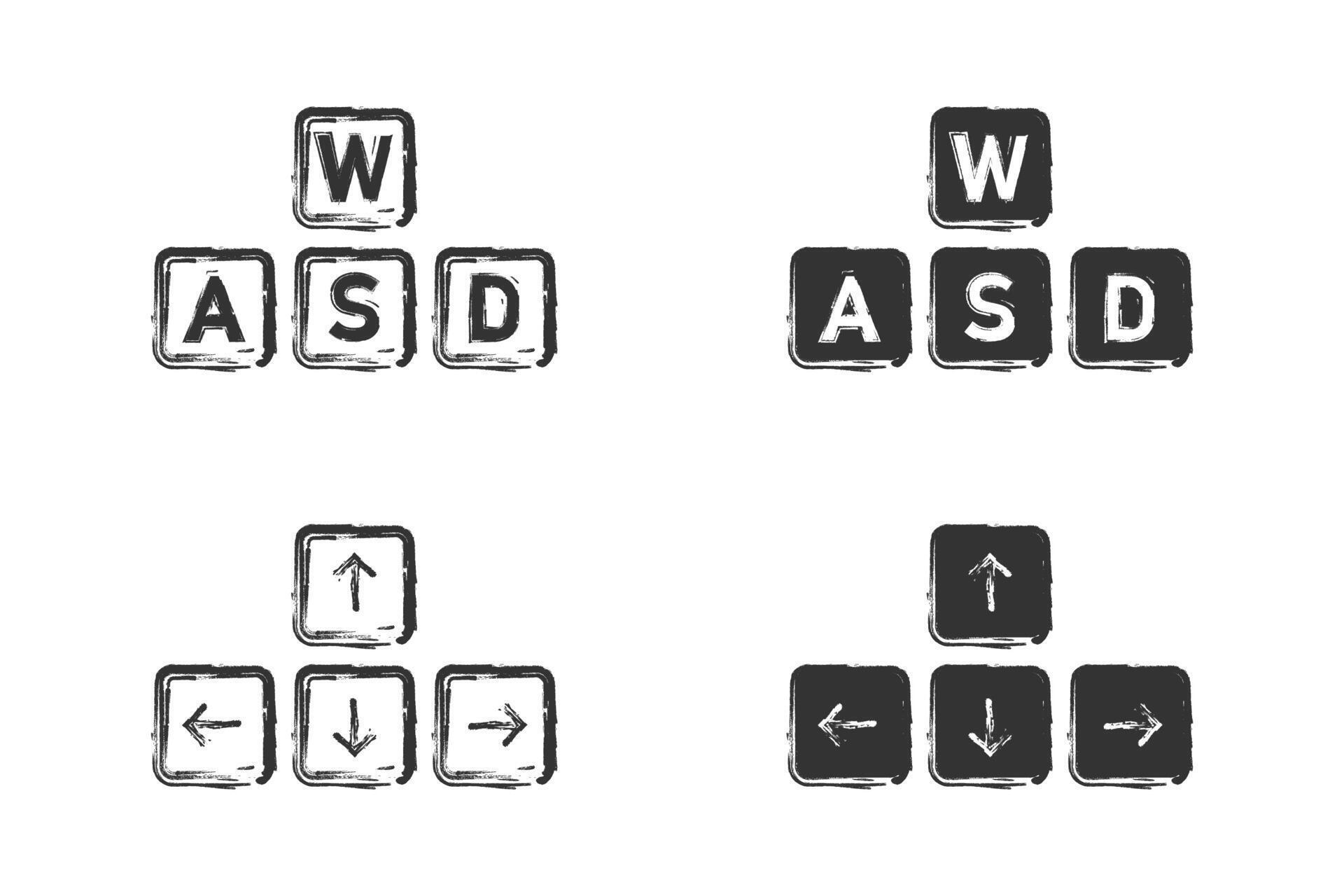Hand drawn keyboard button arrow and wasd icon. Vector illustration ...