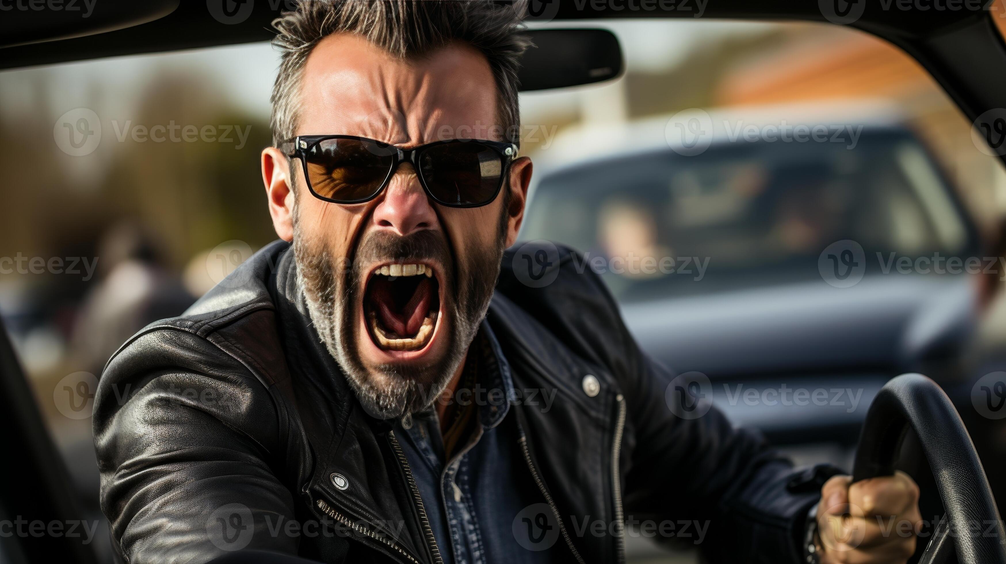 Ai Generated Man Shouting In Frustration While Sitting Behind The Wheel In Heavy Traffic