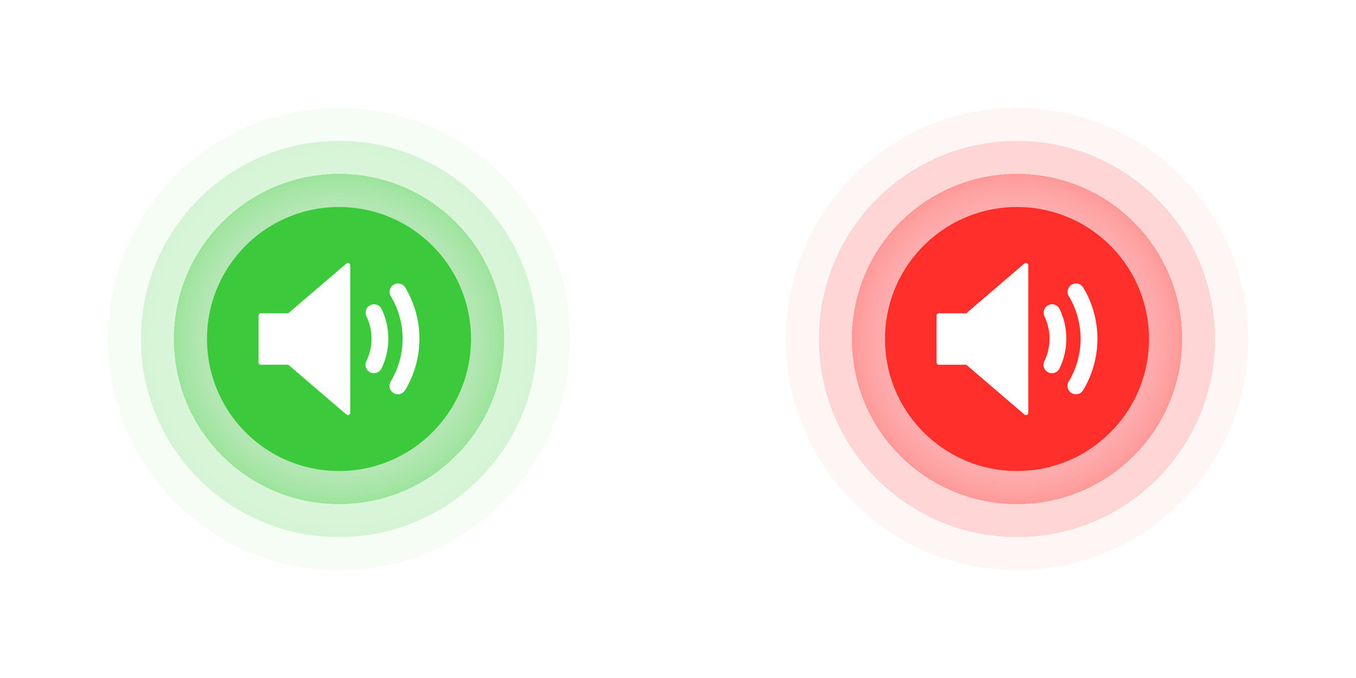 Speaker icons in green and red circle shape. Vector illustration ...