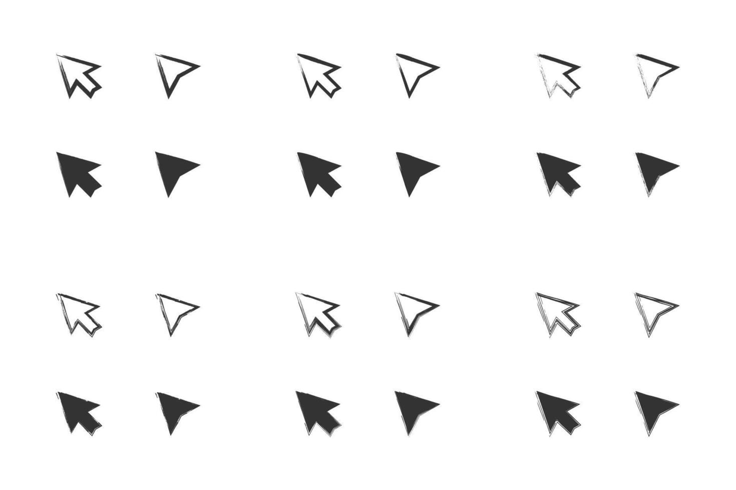 Grunge style mouse pointer icon set. Drawn cursor icon. Vector ...
