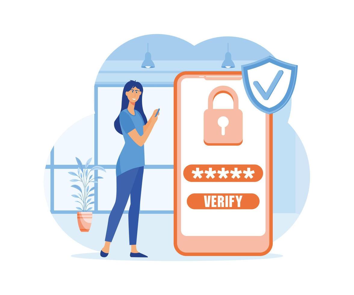Woman Using Security Otp One Time Password Verification For Mobile App
