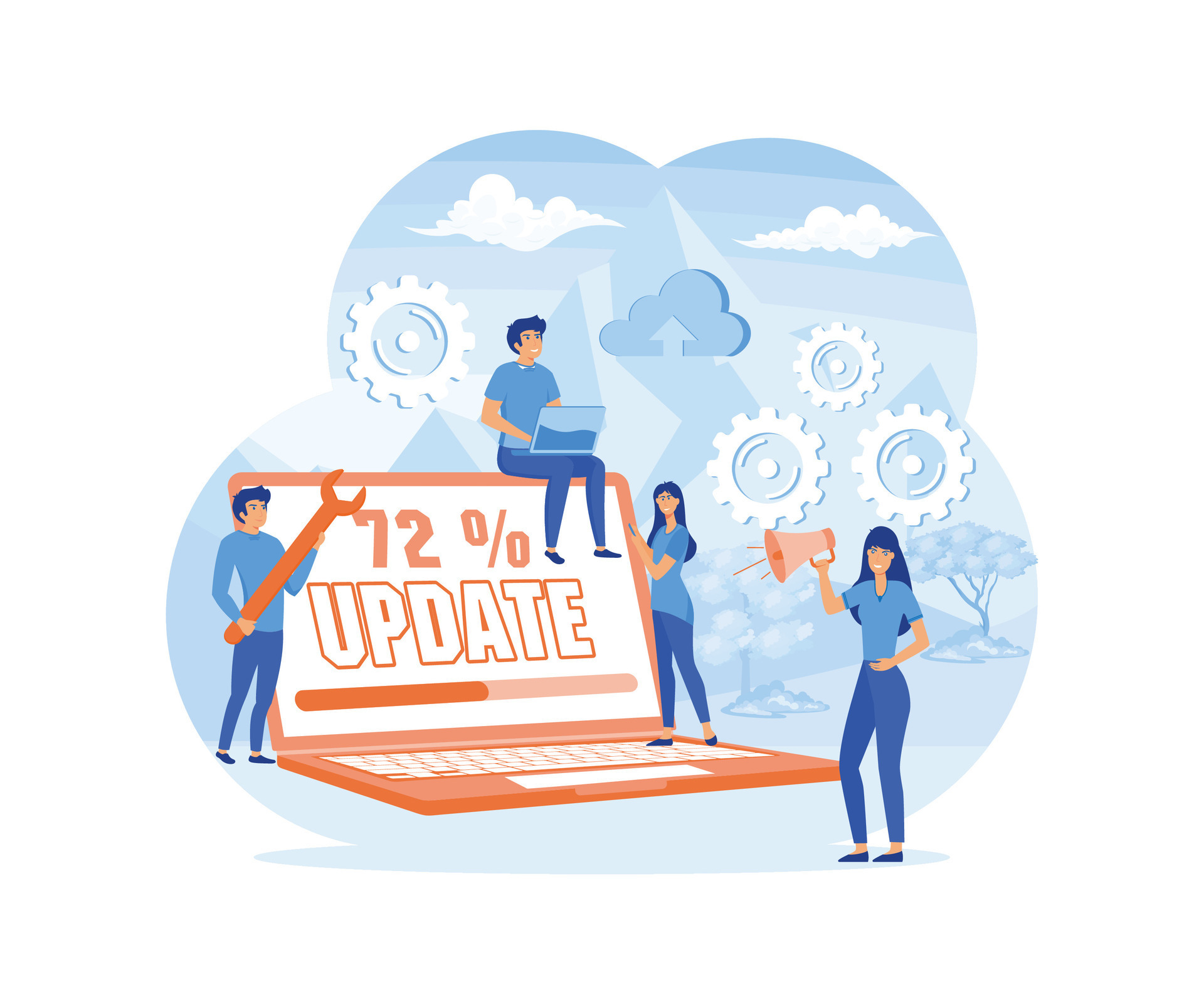 System Updates With People Updating Operation In Computing And Installation Programs System