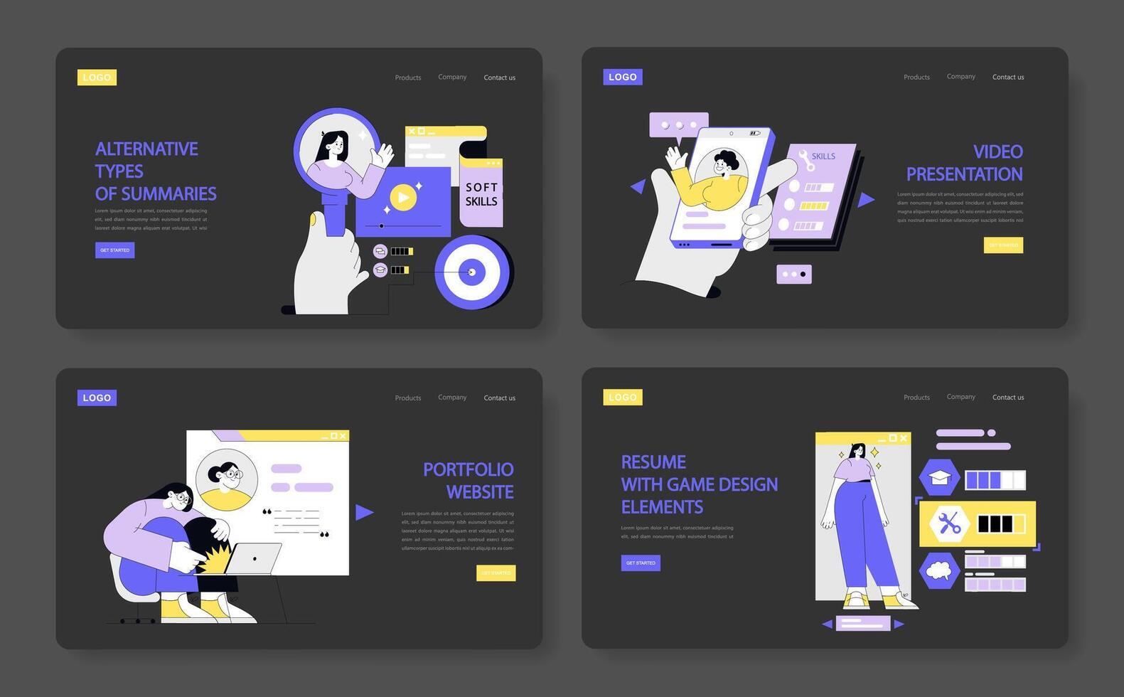 Diverse Resume Options set. Portraying alternative resume forms from ...