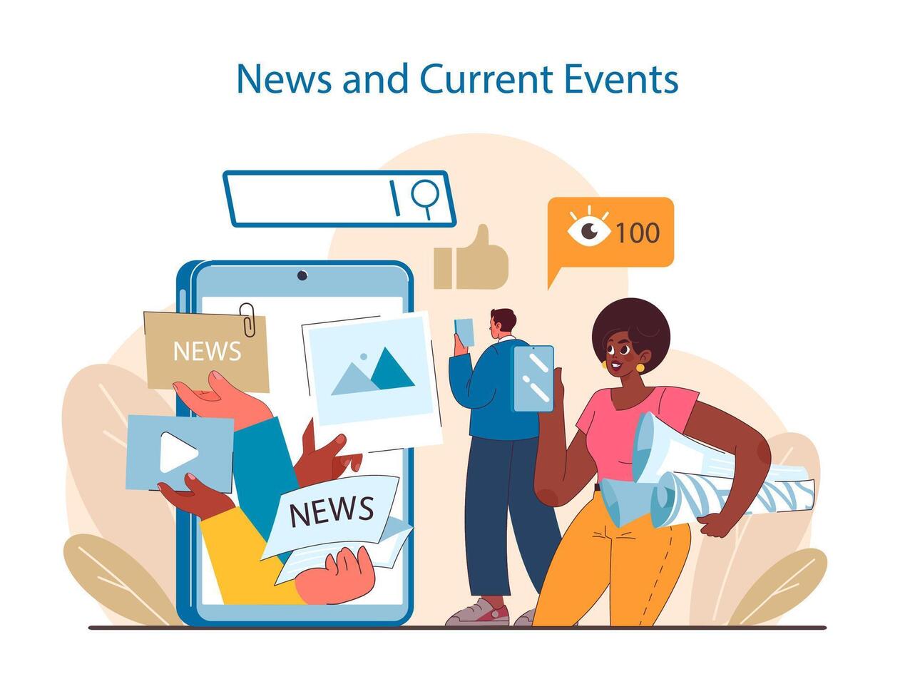 Digital News Consumption concept. Users interact with current events ...