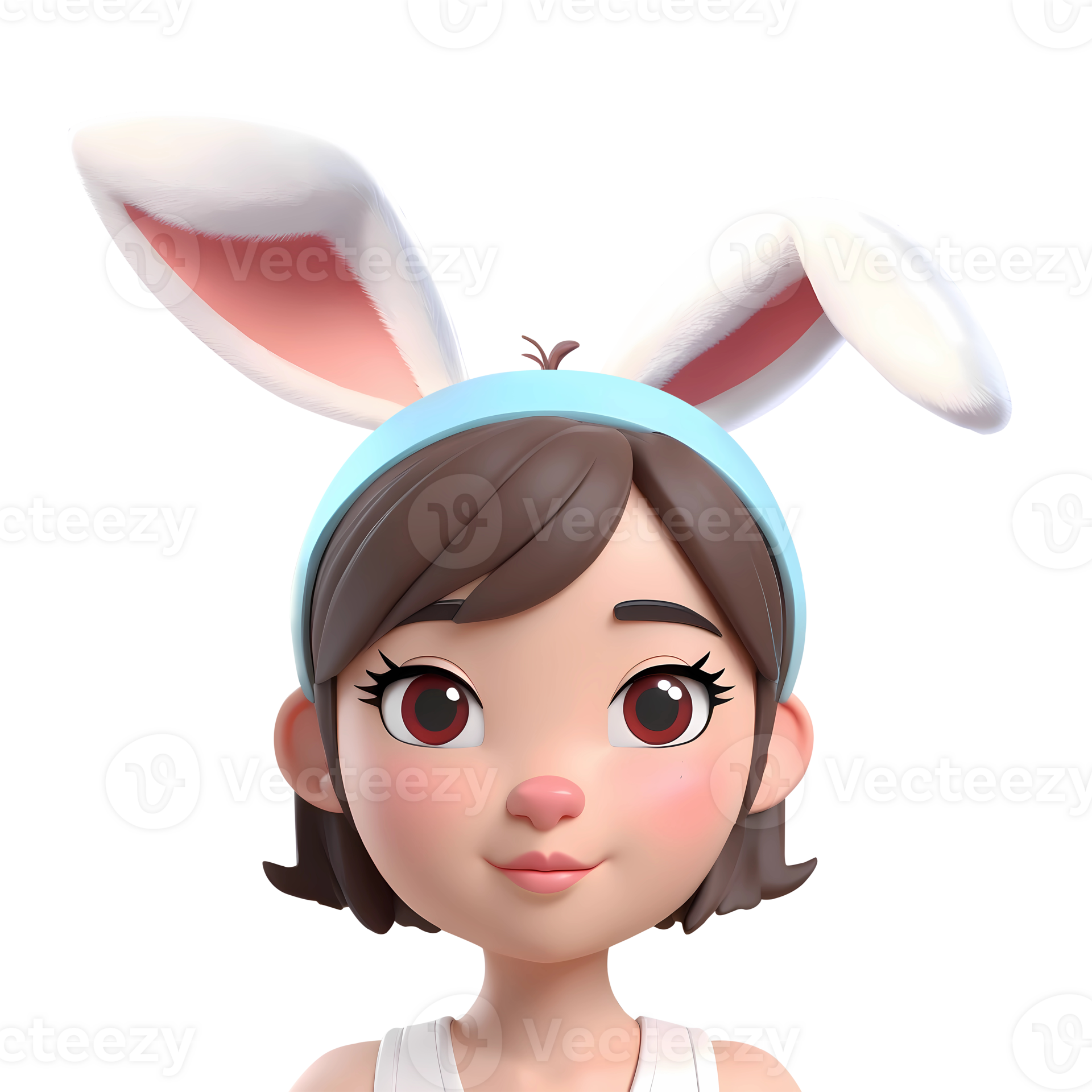 Ai Generated 3d Rendering Cute Bunny Girl Wearing Bunny Ears 42117321 Png