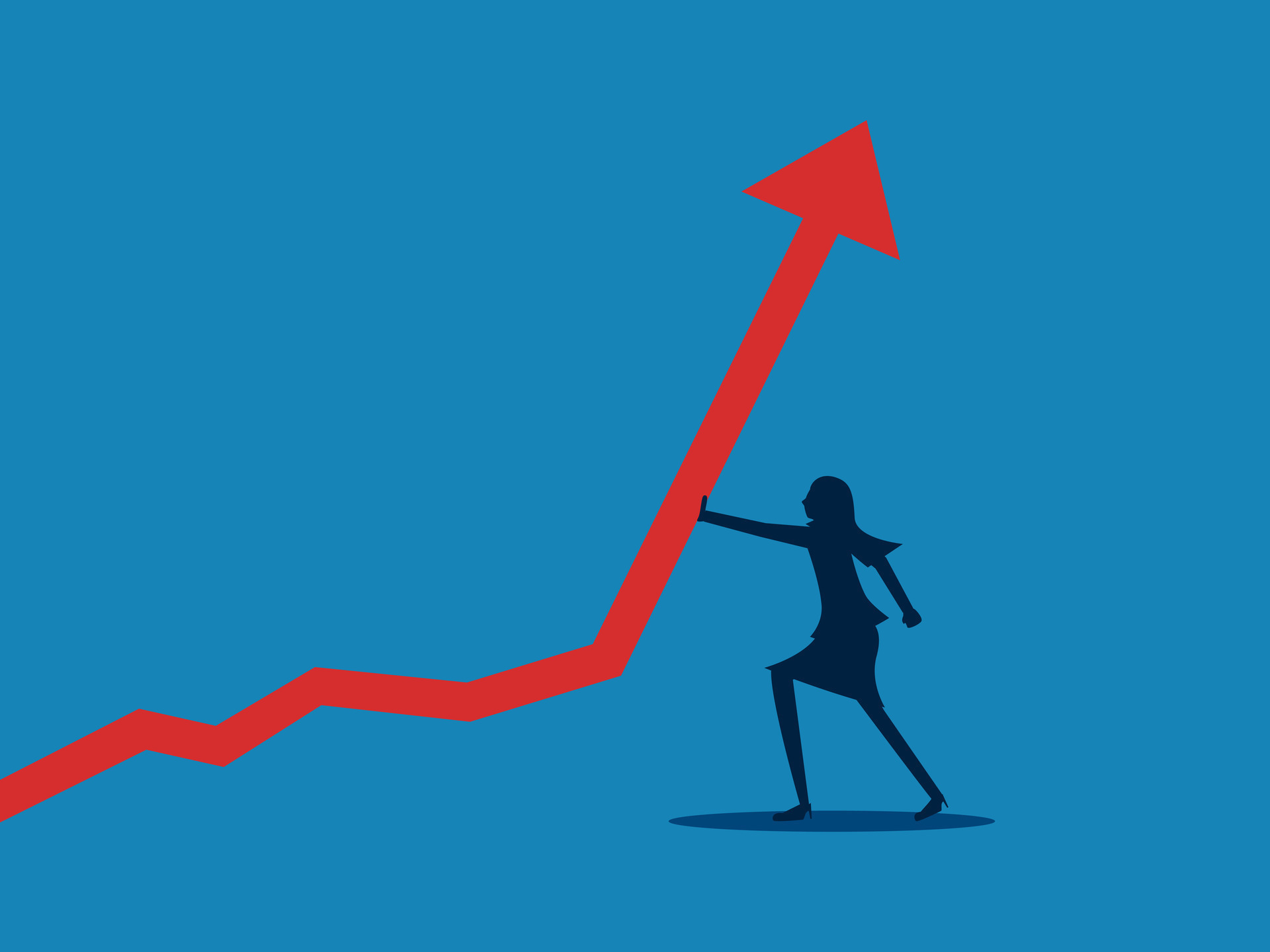 Increase profits. Businesswoman pushing to increase graph 42118149 ...