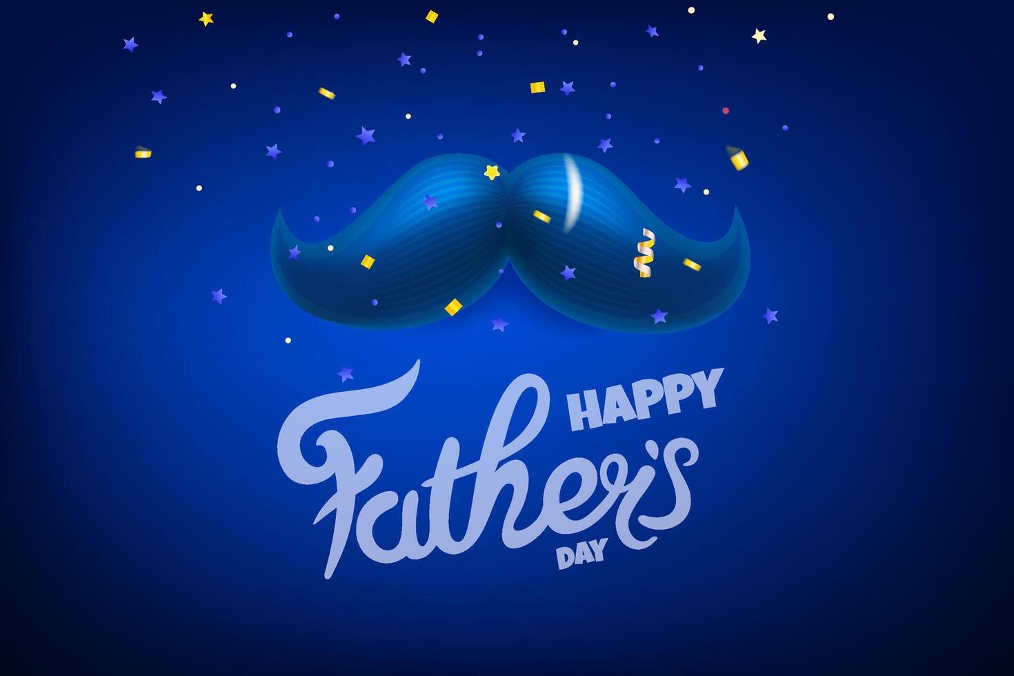 Happy Fathers Day Greeting Card With Blue Moustache 3d Vector