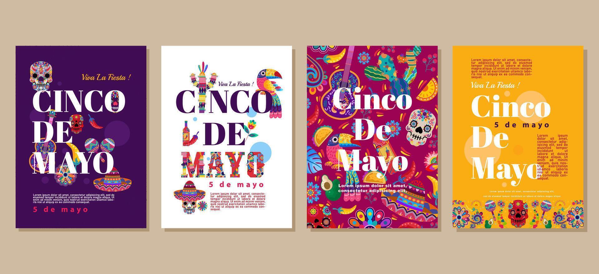 Elegant cinco de mayo Set of greeting cards, posters, holiday covers ...