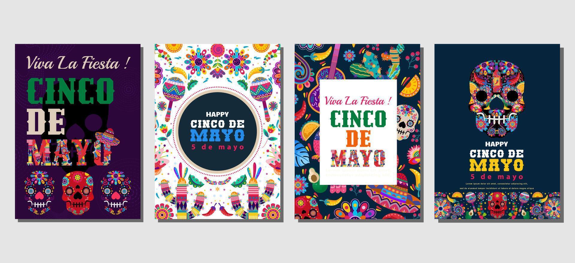Elegant cinco de mayo Set of greeting cards, posters, holiday covers ...
