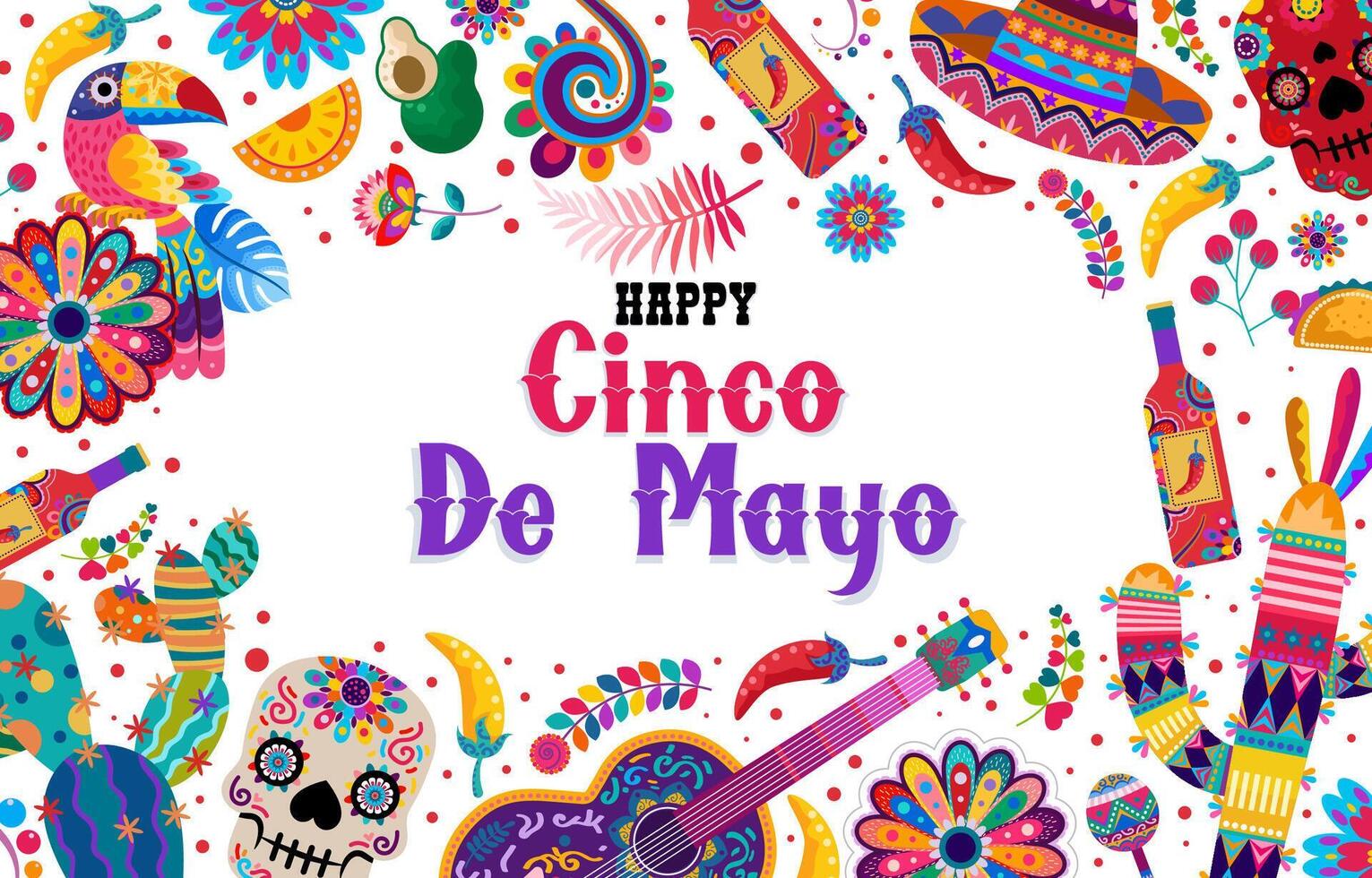 happy cinco de mayo banner with colorful Mexican ornament. Fiesta ...