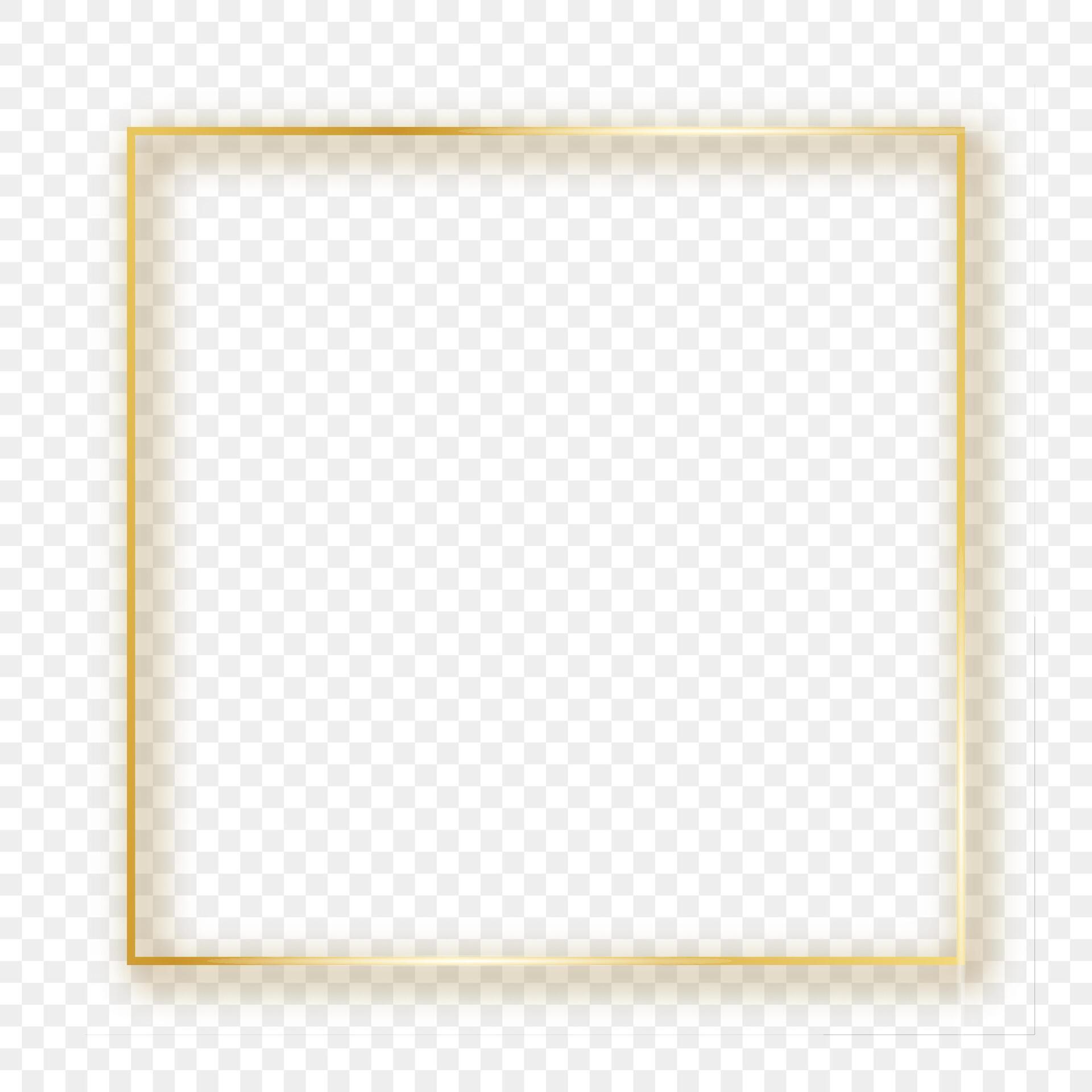 Gold glowing square frame with shadow isolated on background. Shiny frame with glowing effects ...