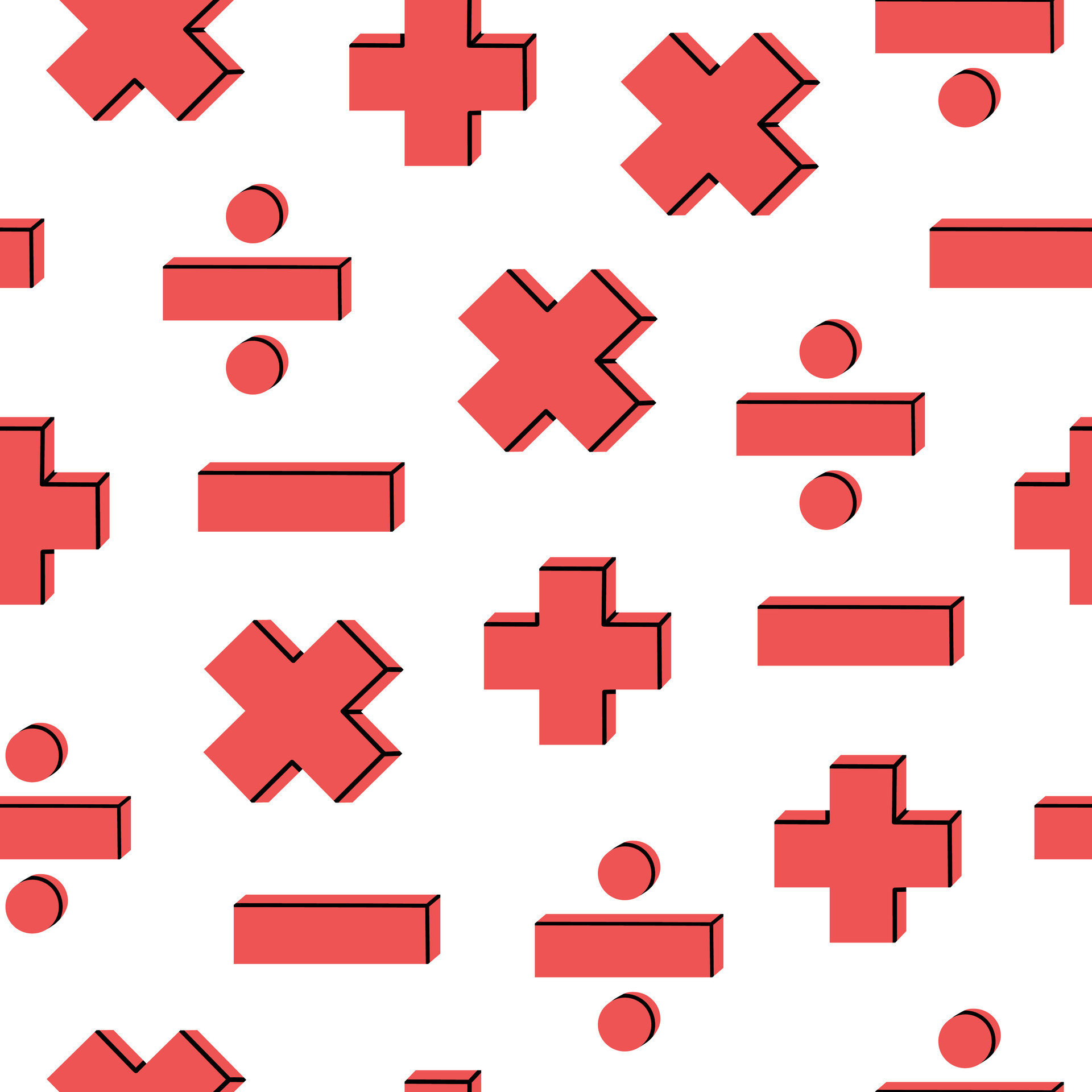 Hand drawn cute seamless pattern with math operations sign. Flat vector ...