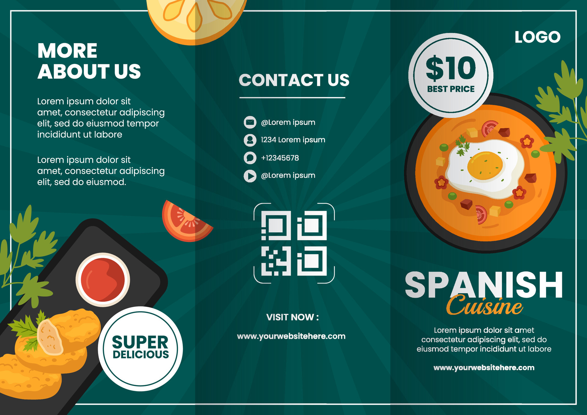 Spanish Restaurant Brochure Flat Cartoon Hand Drawn Templates ...