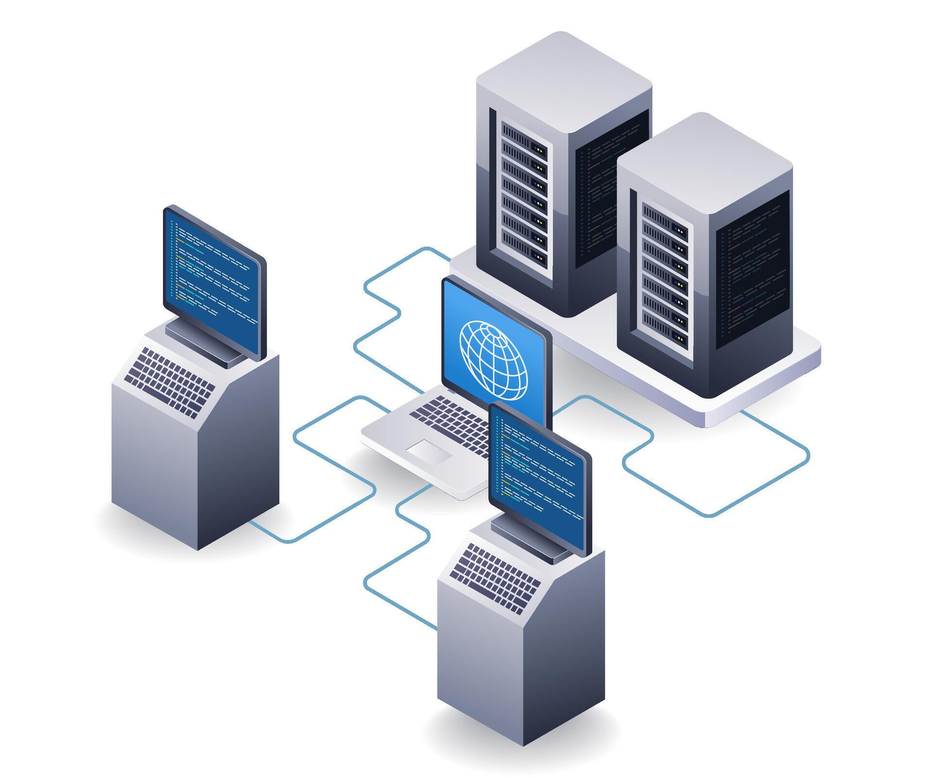 Web Data Server Network Control Flat Isometric 3d Illustration