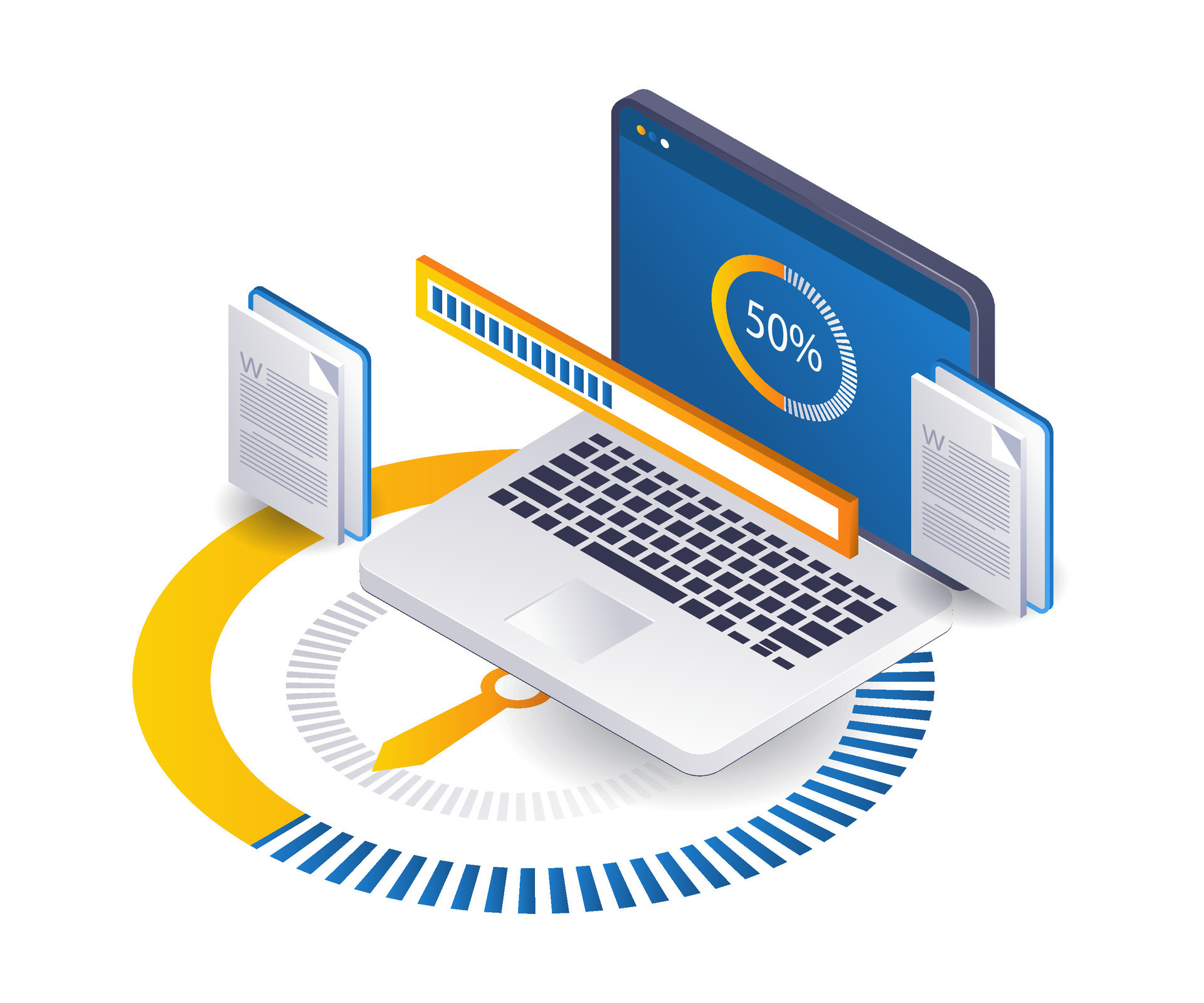 Loading laptop process updates application data 42160411 Vector Art at ...